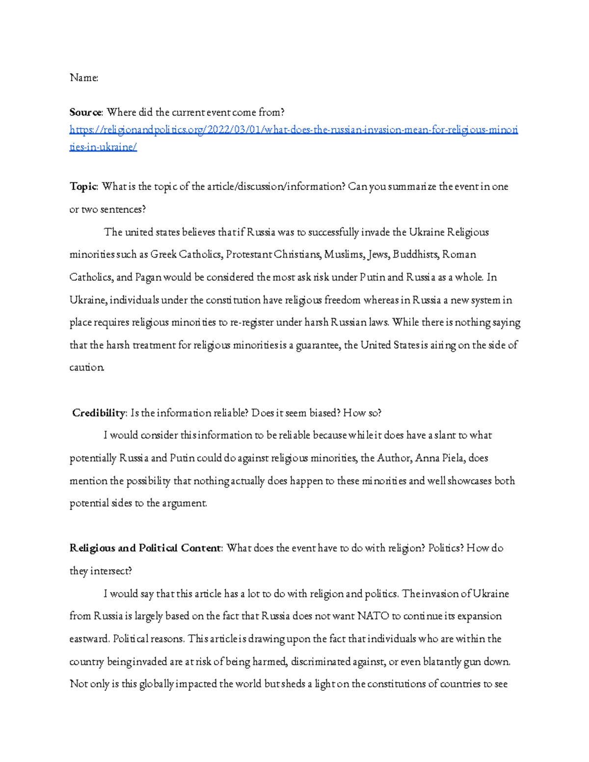 PSC 377 Current Events - Name: Source: Where did the current event come ...