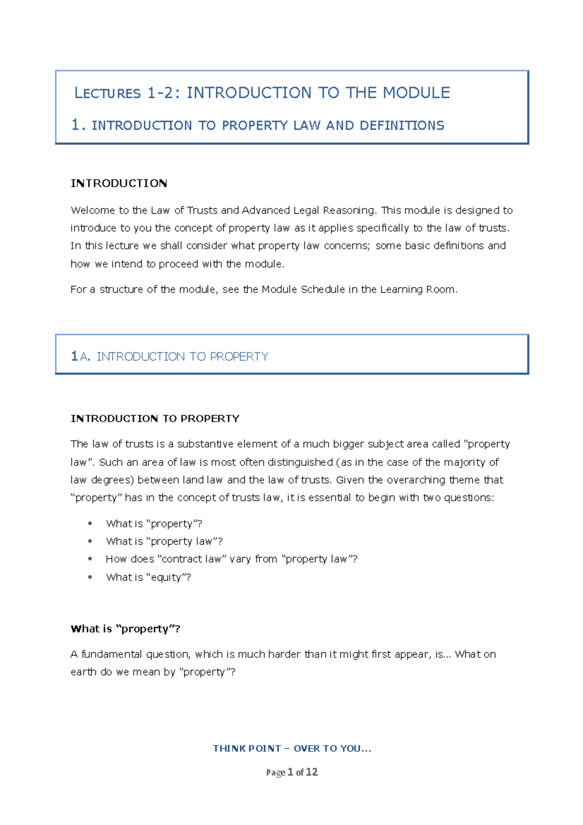 Lecture Handout 1 - Introduction to the Module - LECTURES 1-2 ...