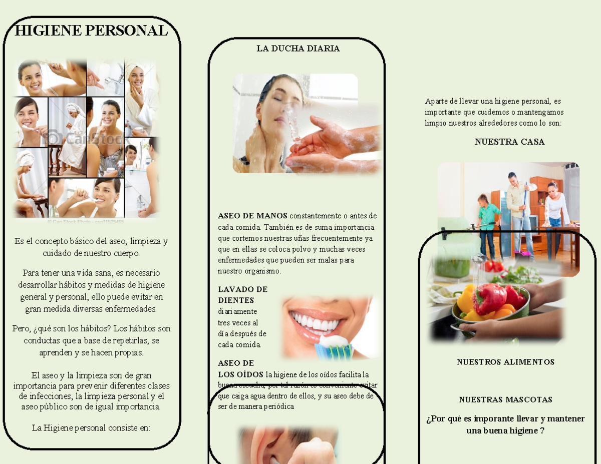 Triptico de la Higiene Personal - HIGIENE PERSONAL Es el concepto básico del aseo, limpieza y ...