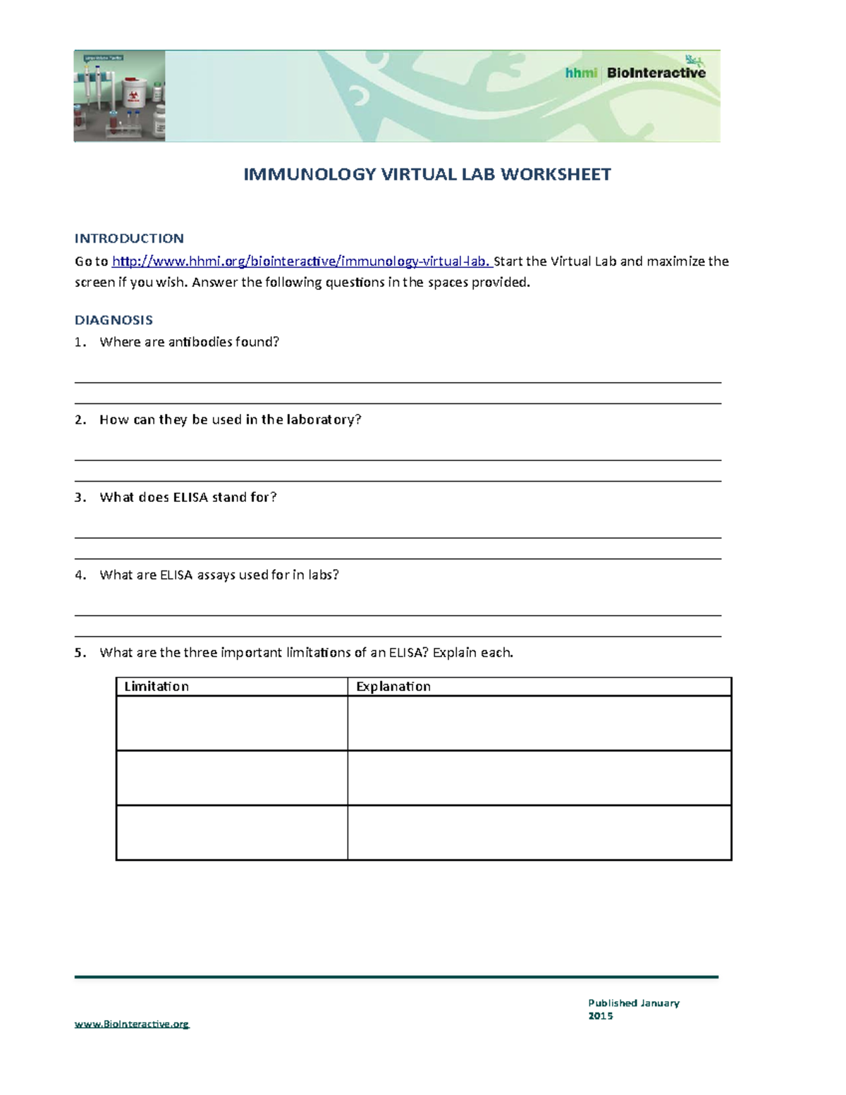 Immunology Lab Worksheet Student(1) - Virtual Lab The Immunology ...