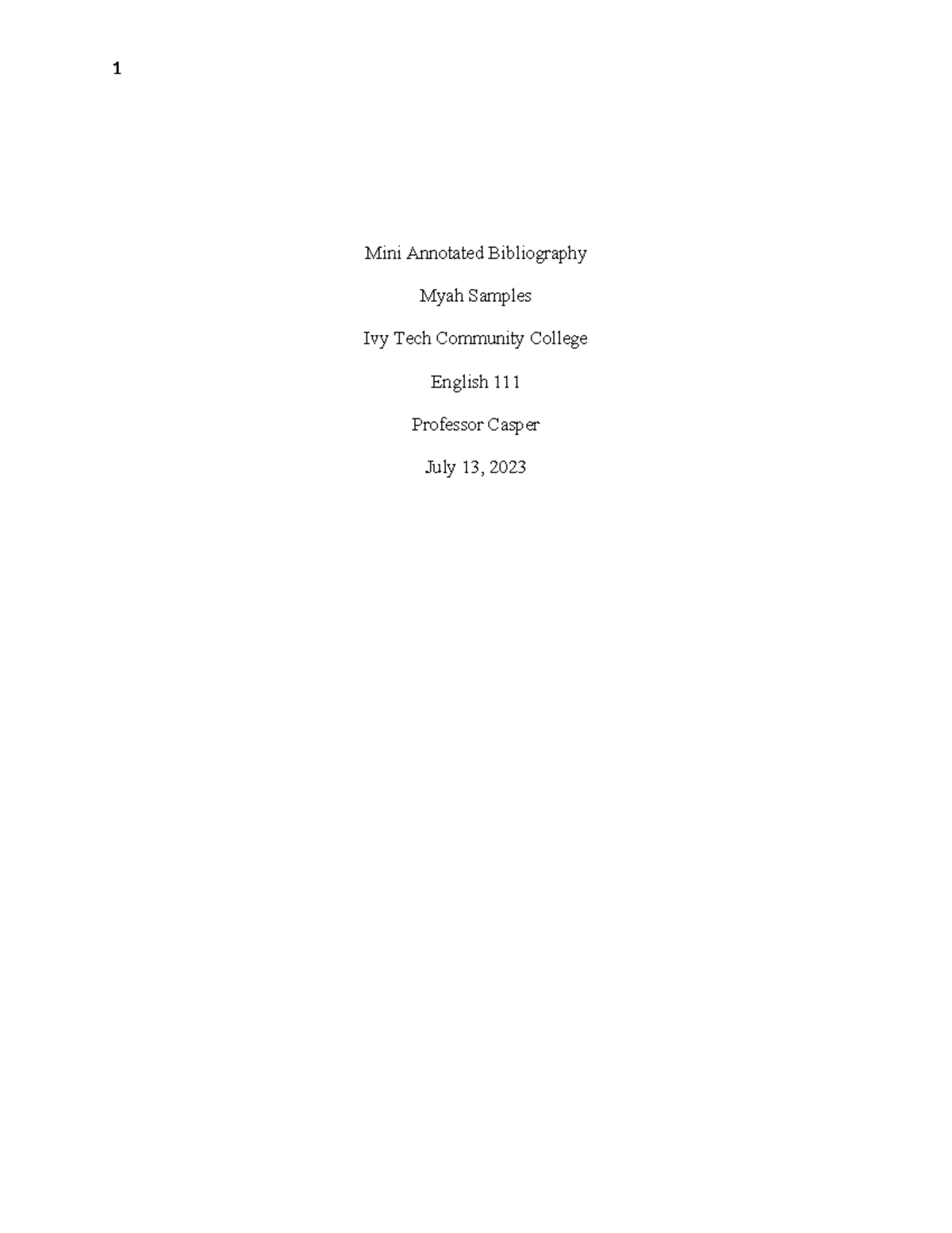 Mini Annotated Bibliography Samples - 1 Mini Annotated Bibliography ...