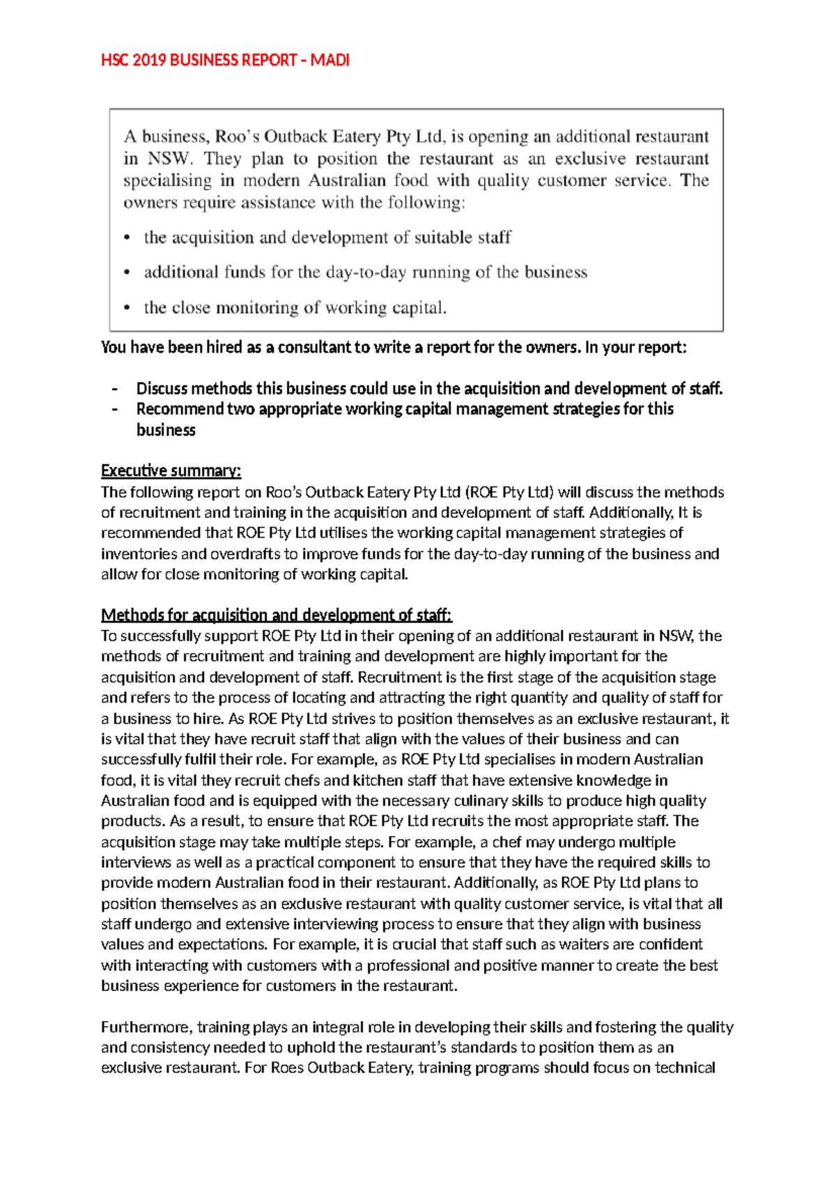 Hsc 2019 business report - HSC 2019 BUSINESS REPORT - MADI You have ...