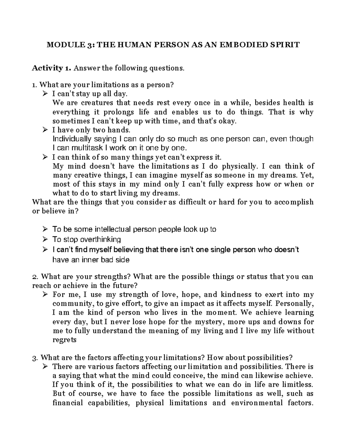 Module 3 THE Human Person AS AN Embodied Spirit - MODULE 3: THE HUMAN ...