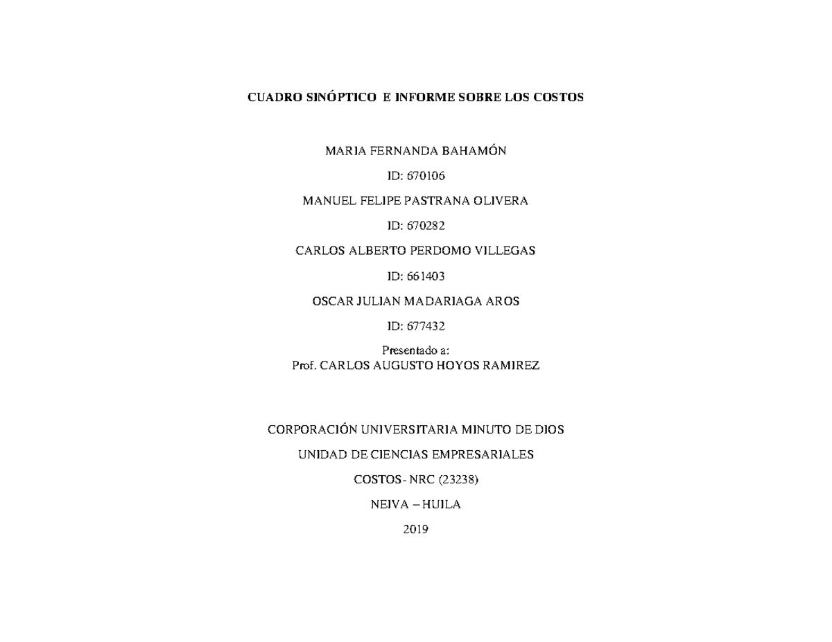 407643930 costos actividad 2 - CUADRO SINÓPTICO E INFORME SOBRE LOS ...