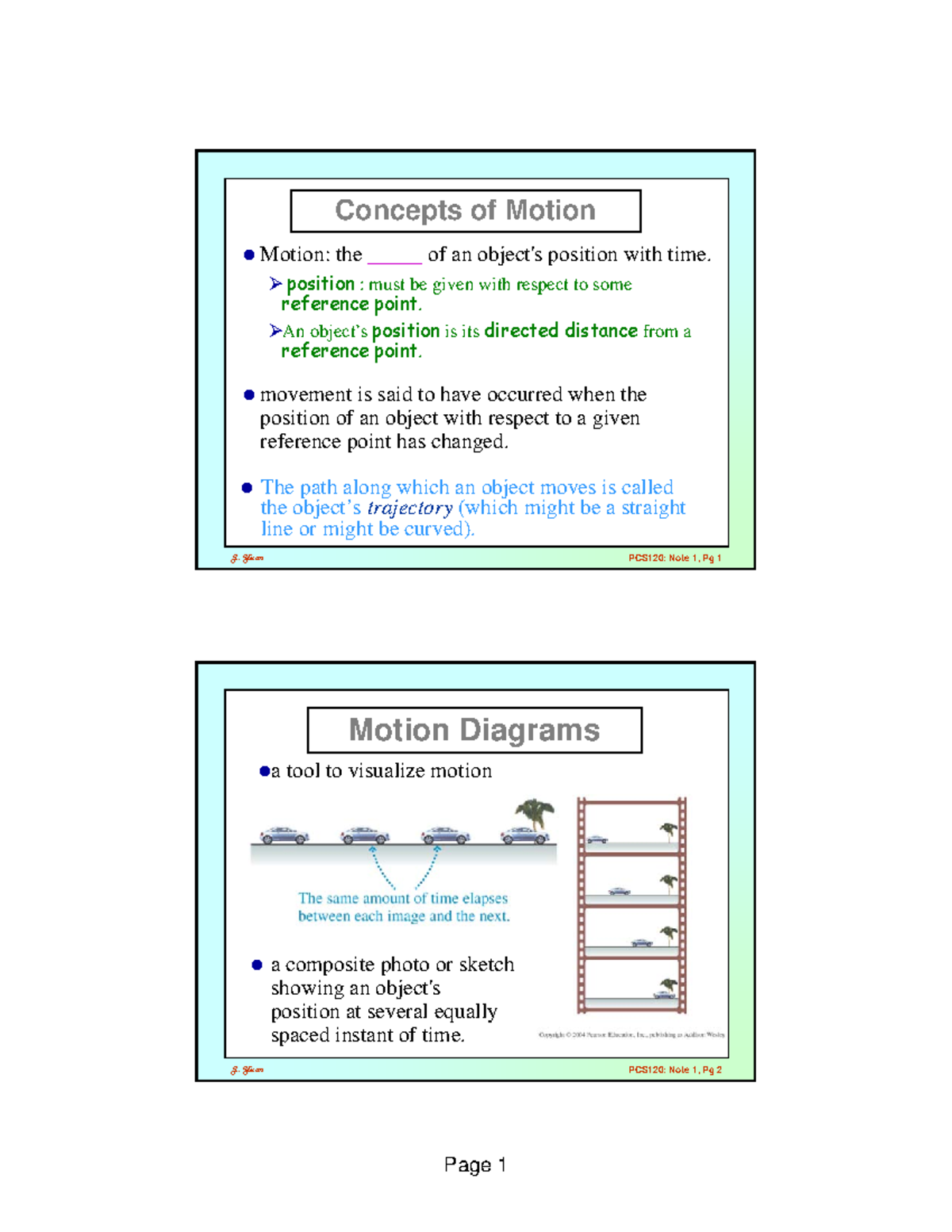 1 - Concepts Of Motion - Jian Yuan - Concepts of Motion Motion: the ...