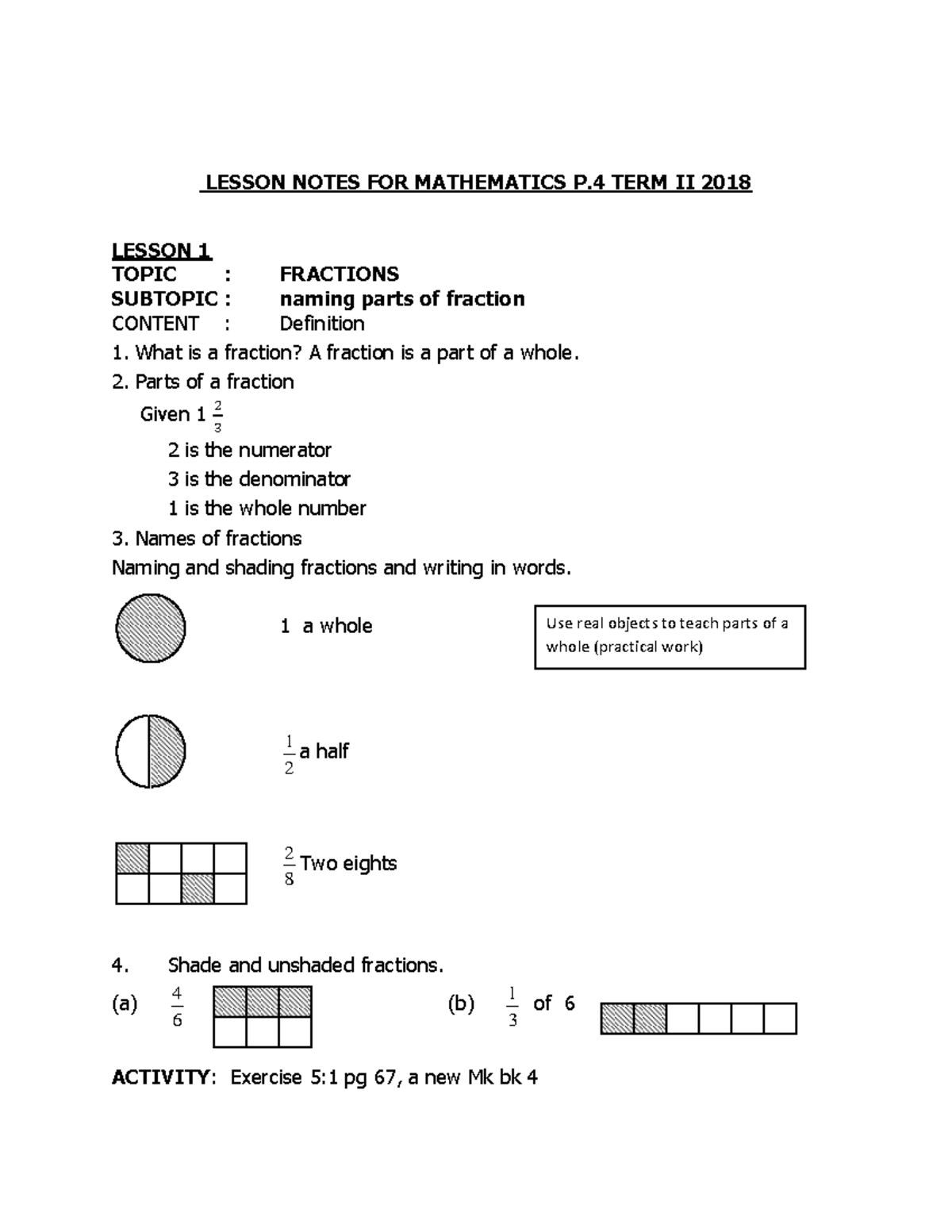 Lesson Notes FOR Mathematics P 4 TERM II 2018 - LESSON NOTES FOR ...