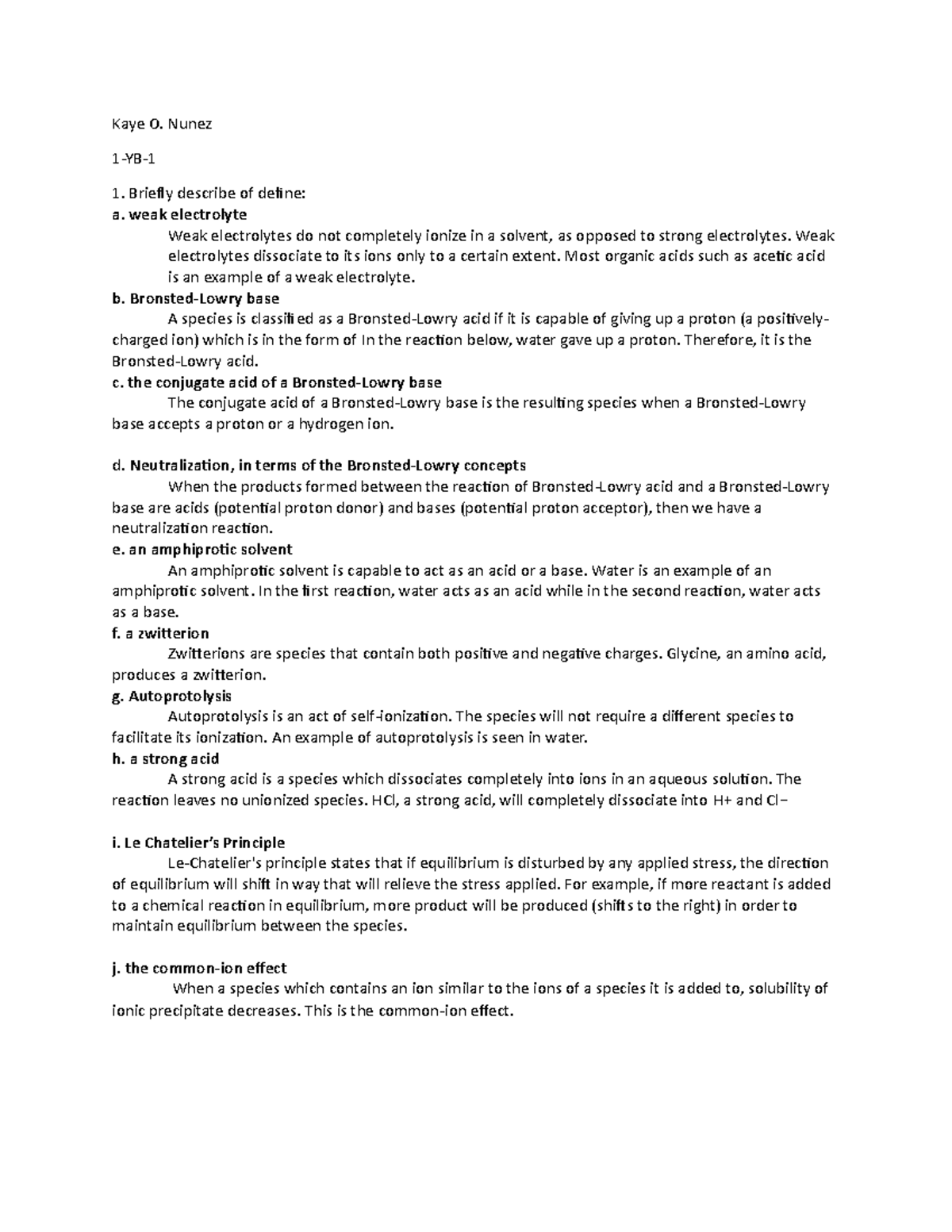 Chemical-Equilibrium - Kaye O. Nunez 1-YB- Briefly describe of define ...