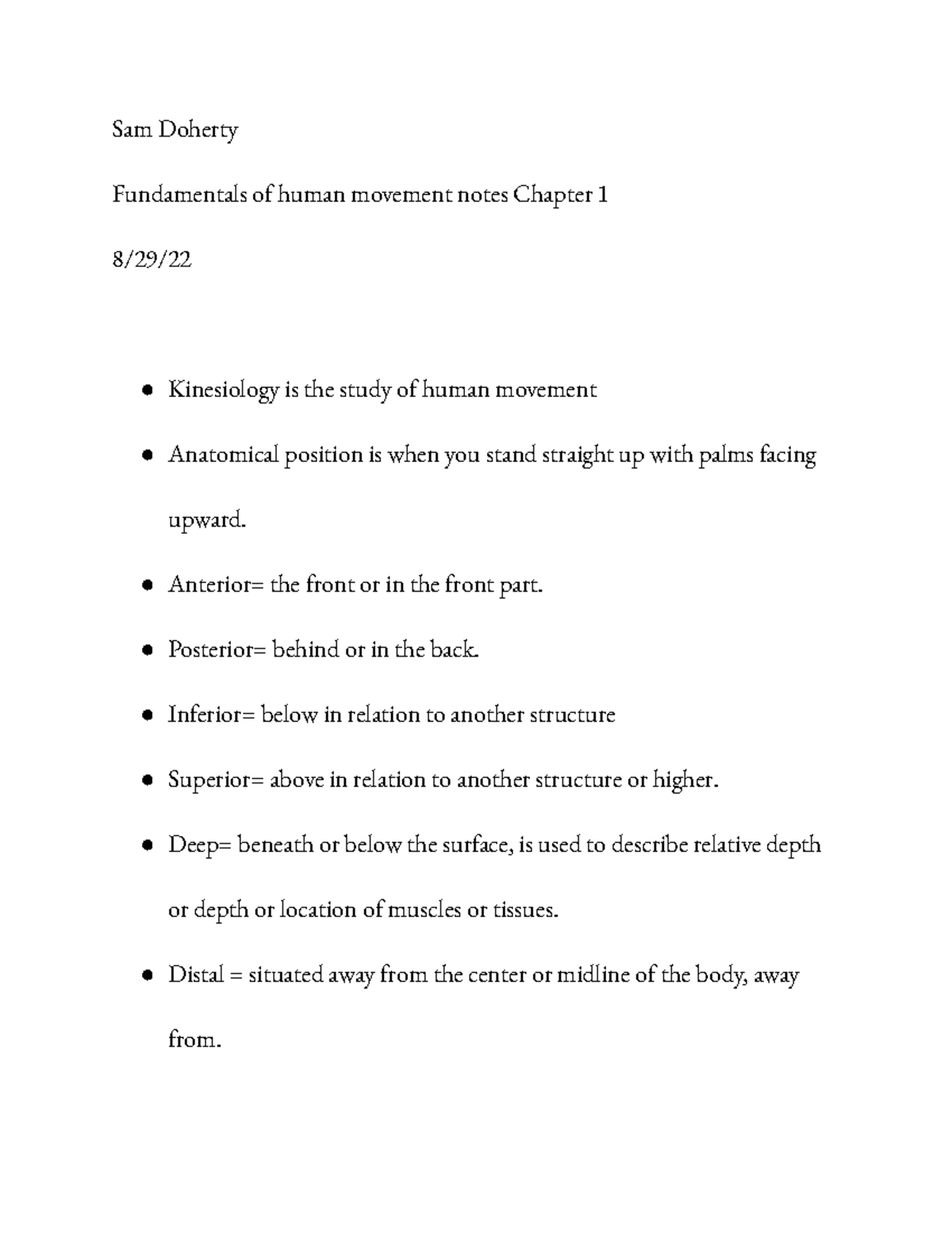 Kins. Chapter 1 - Notes - Sam Doherty Fundamentals of human movement ...