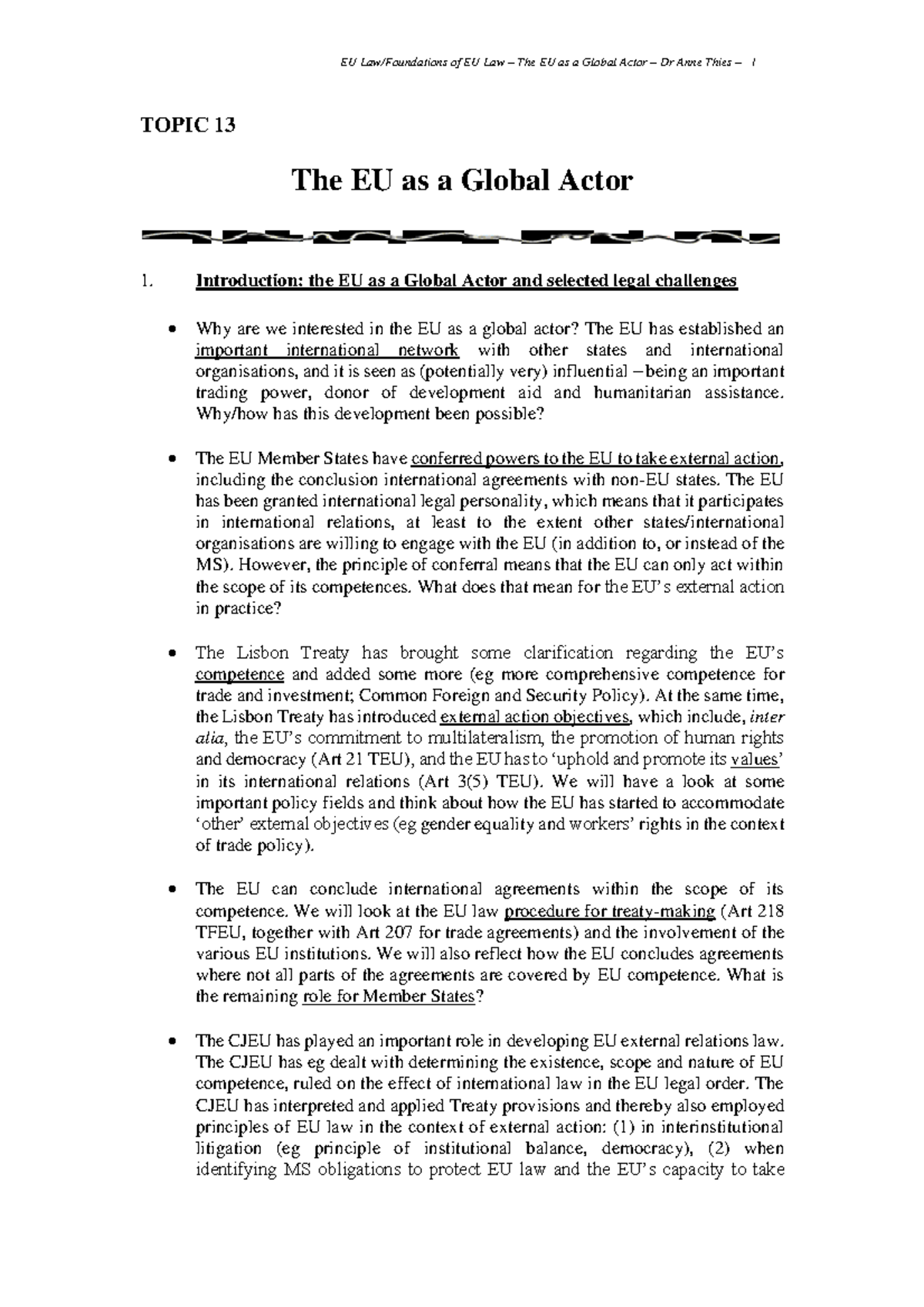 WEEK 3 - The EU as a Global Actor Handout - TOPIC 13 The EU as a Global ...