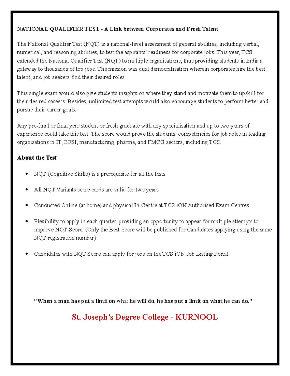 NQT - Aptitude - NATIONAL QUALIFIER TEST - A Link between Corporates ...