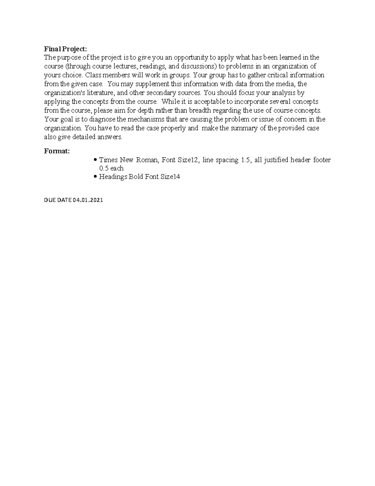 Final Project Details - Final Project: The purpose of the project is to ...