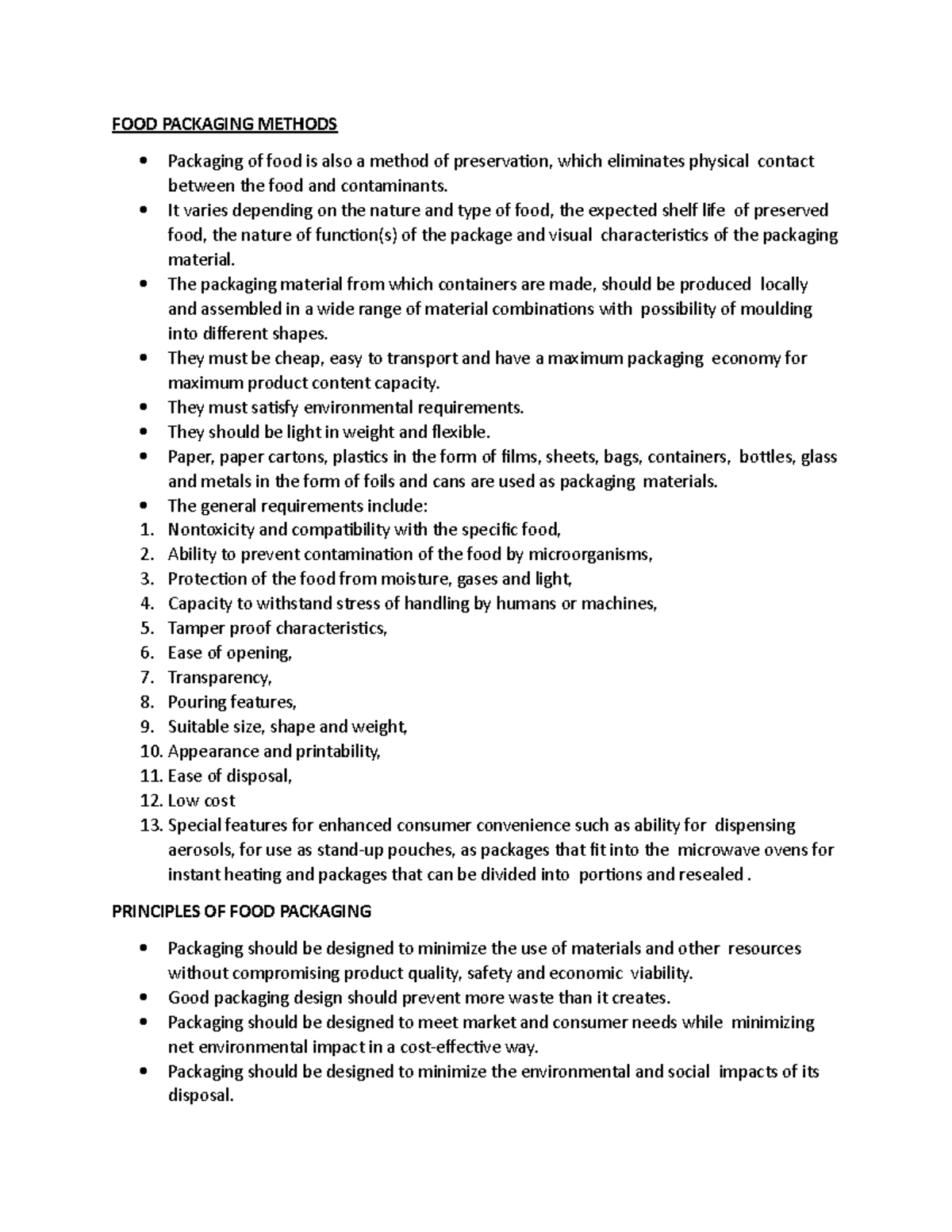 Food packaging methods - FOOD PACKAGING METHODS Packaging of food is ...