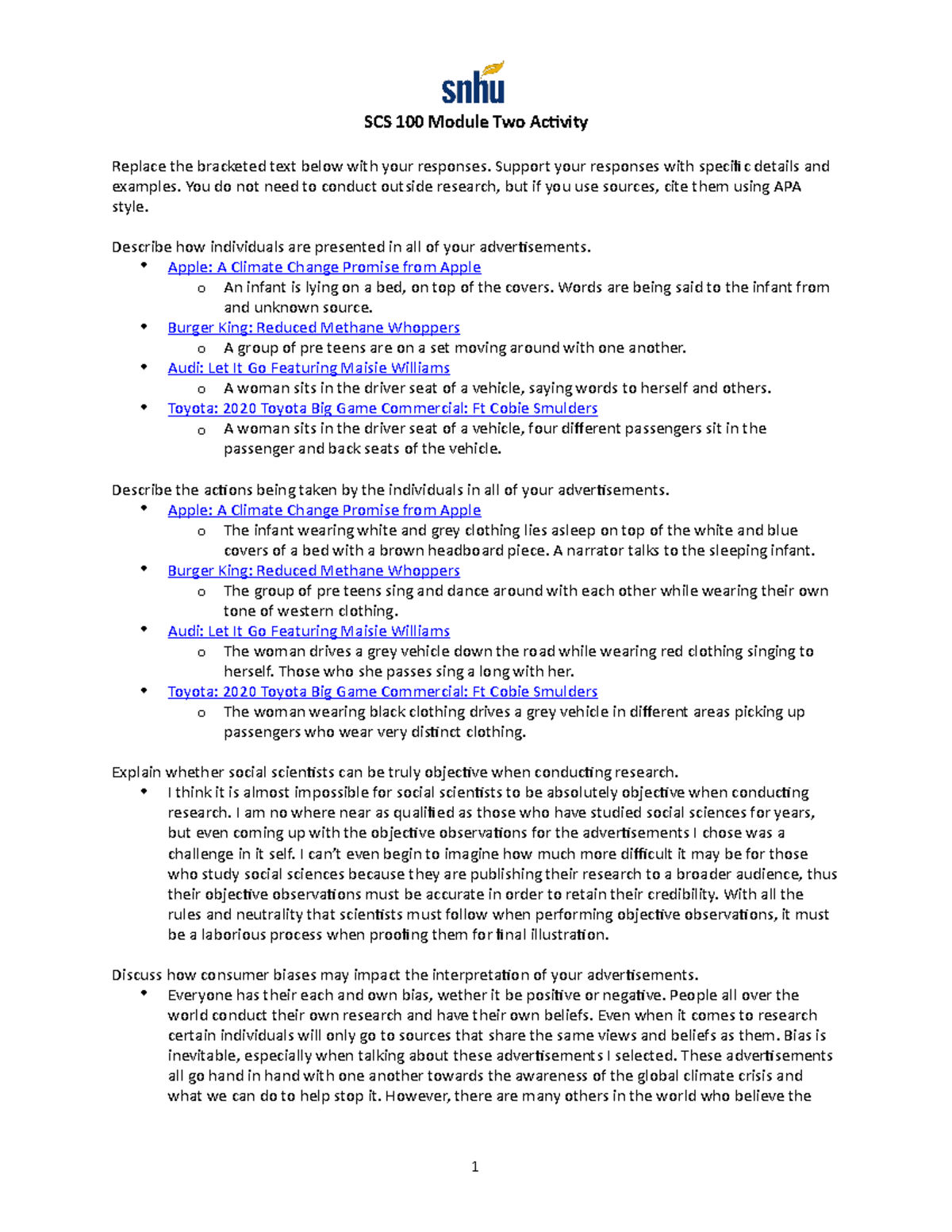 SCS 100 Module Two Activity - SCS 100 Module Two Ac 0 vity Replace the ...