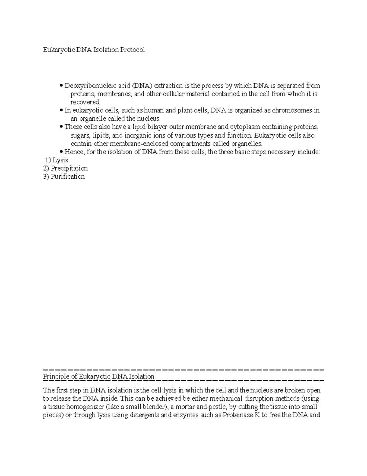 Eukaryotic Dna Isolation Protocol In Eukaryotic Cells Such As Human And Plant Cells Dna Is