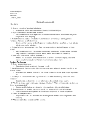 Module 2 Homework - Destini Foreman Ecol 220 Dr. Otto 2 September 2022 Module 2 Homework ...