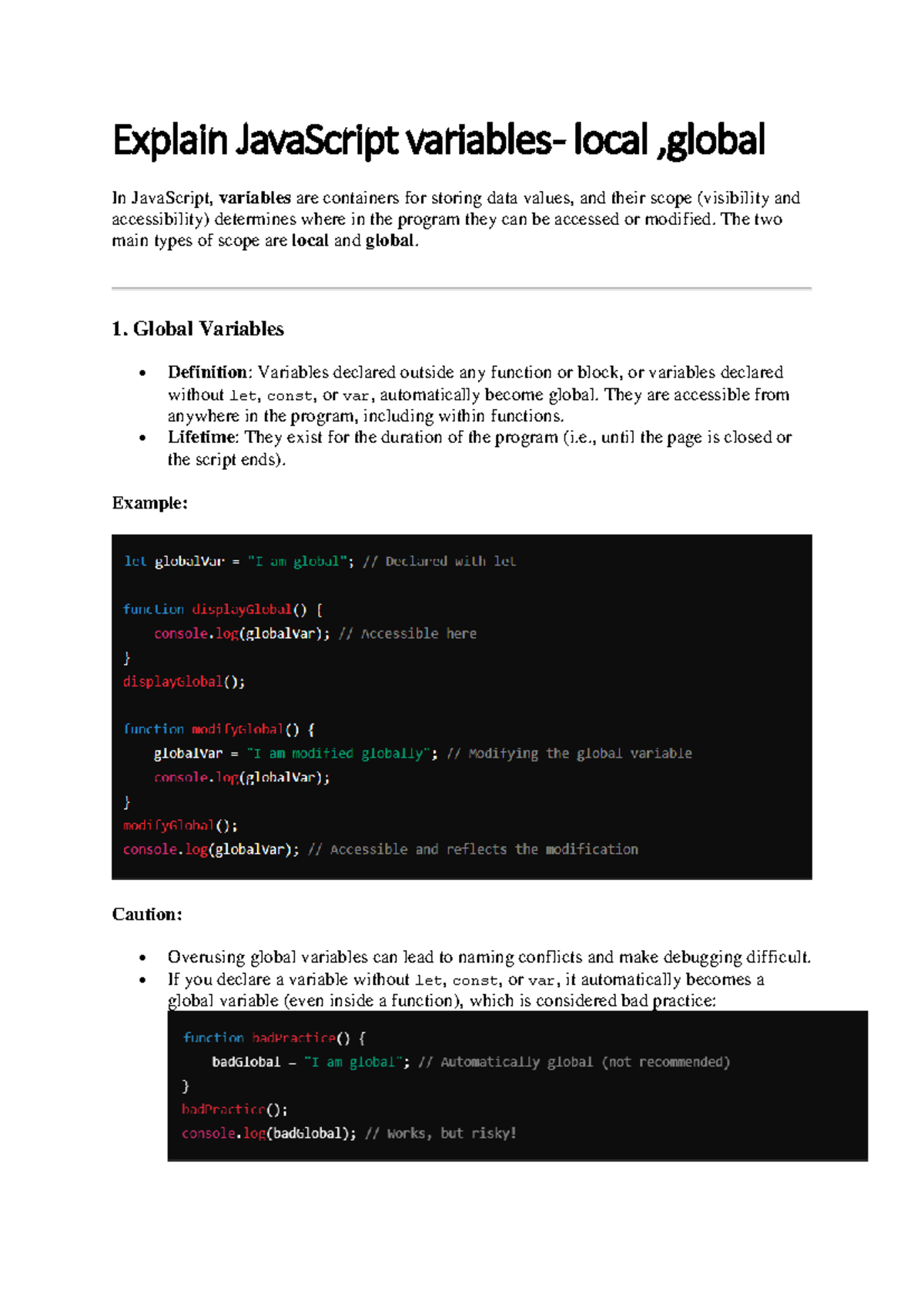 Web Technology 2 - Explain JavaScript variables- local ,global In JavaScript, variables are ...