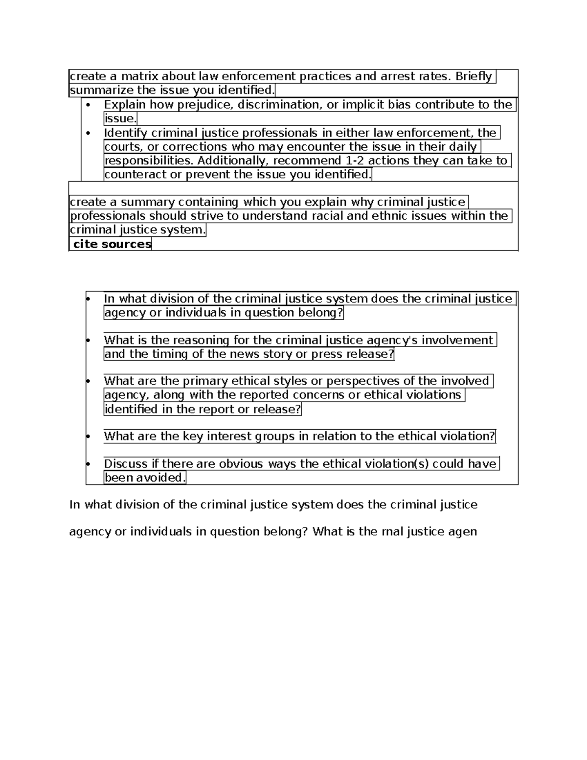 Create a matrix about law enforcement practices and arrest rate1 ...