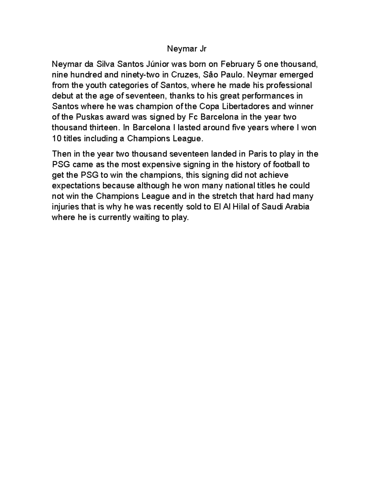 Biography - Trabajo biografia Neymar Jr - Neymar Jr Neymar da Silva ...