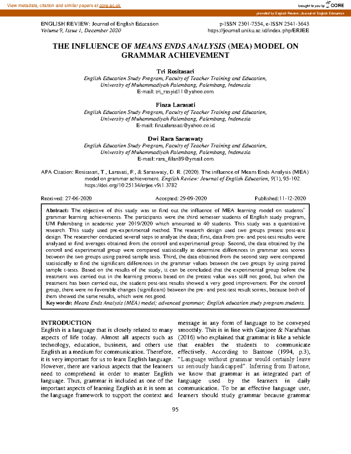 The influence of means ends analysis - ENGLISH REVIEW: Journal of ...