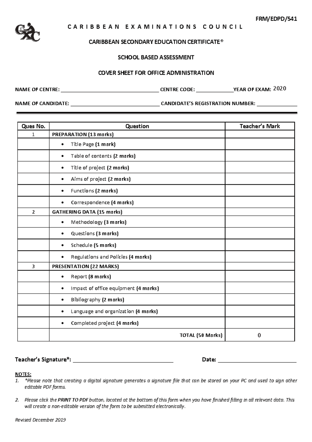 CSEC Off Admin Cover Sheet For ESBA Fillable Dec2019 - Revised December ...
