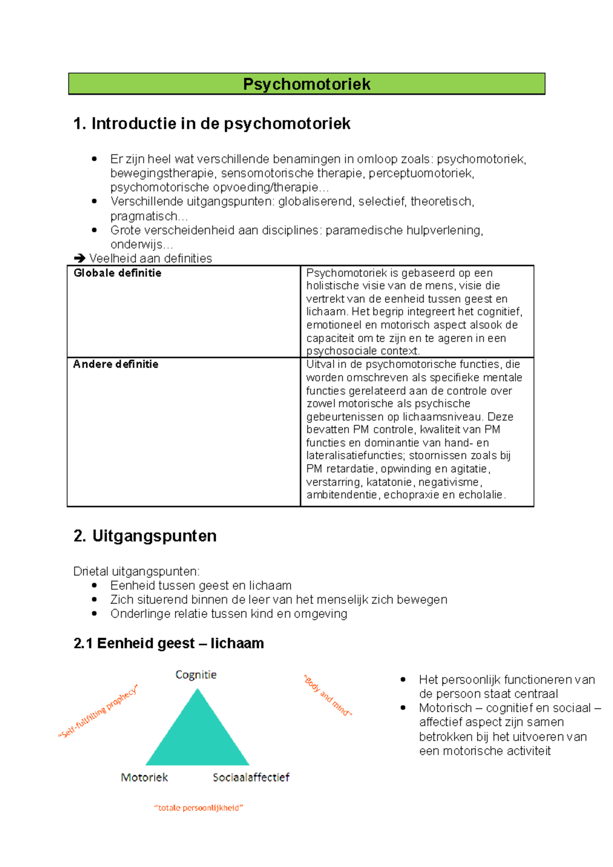 Samenvatting Psychomotoriek - Psychomotoriek 1. Introductie in de ...