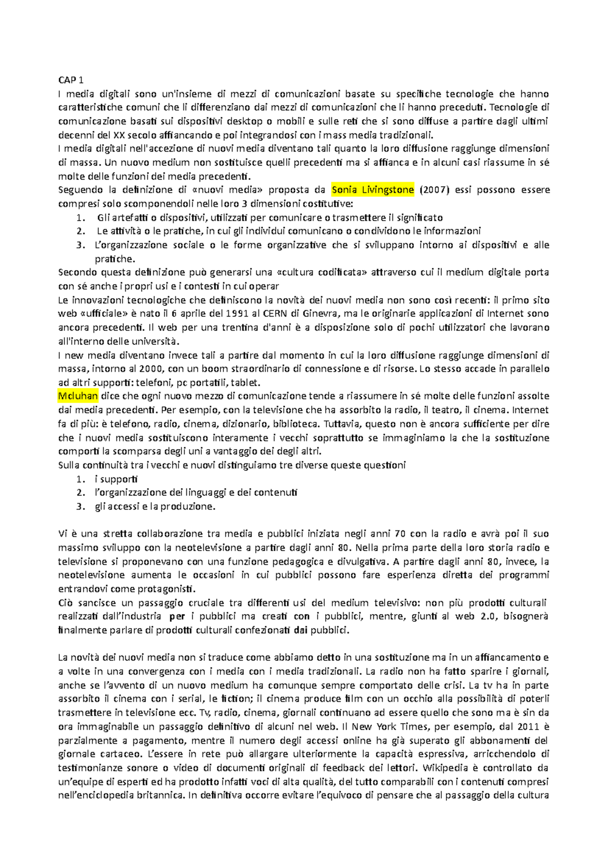 Cap1 - riassunto sociologia dei nuovi media - CAP 1 I media digitali ...