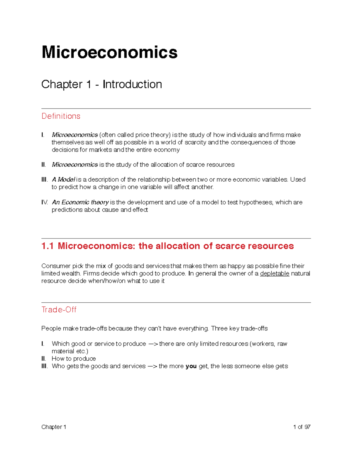 Microeconomics Summary - Microeconomics Chapter 1 Introduction ...