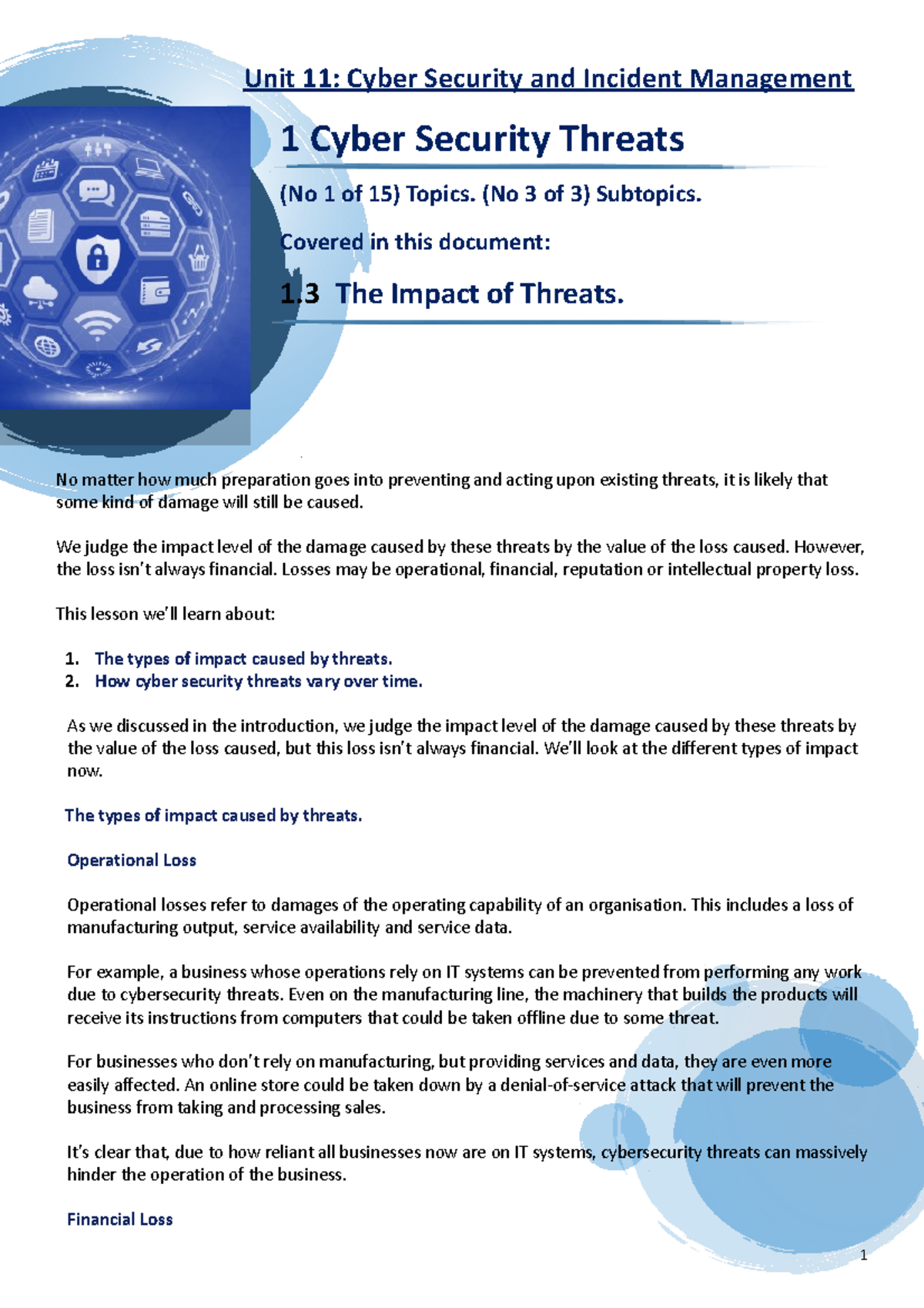 1.3 The Impact of Threats - Unit 11: Cyber Security and Incident ...