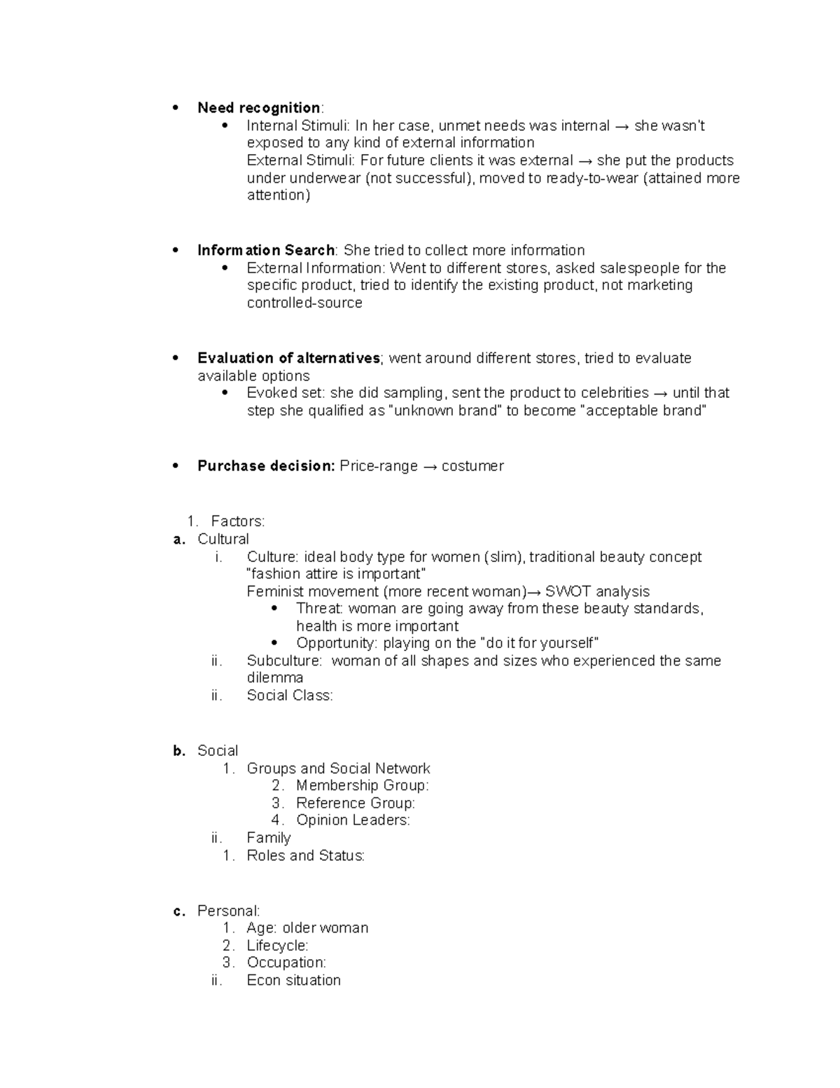 Need recognition - marketing notes - Need recognition: Internal Stimuli ...