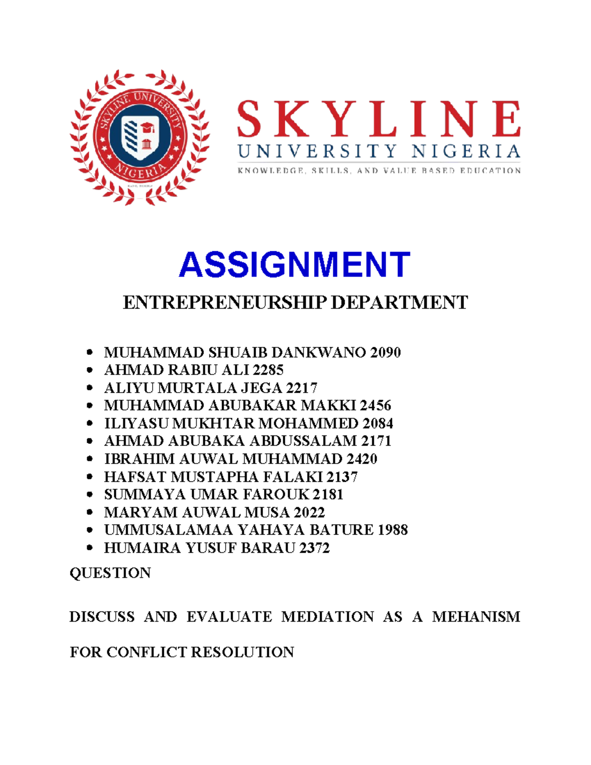 Mediation - ASSIGNMENT ENTREPRENEURSHIP DEPARTMENT MUHAMMAD SHUAIB ...