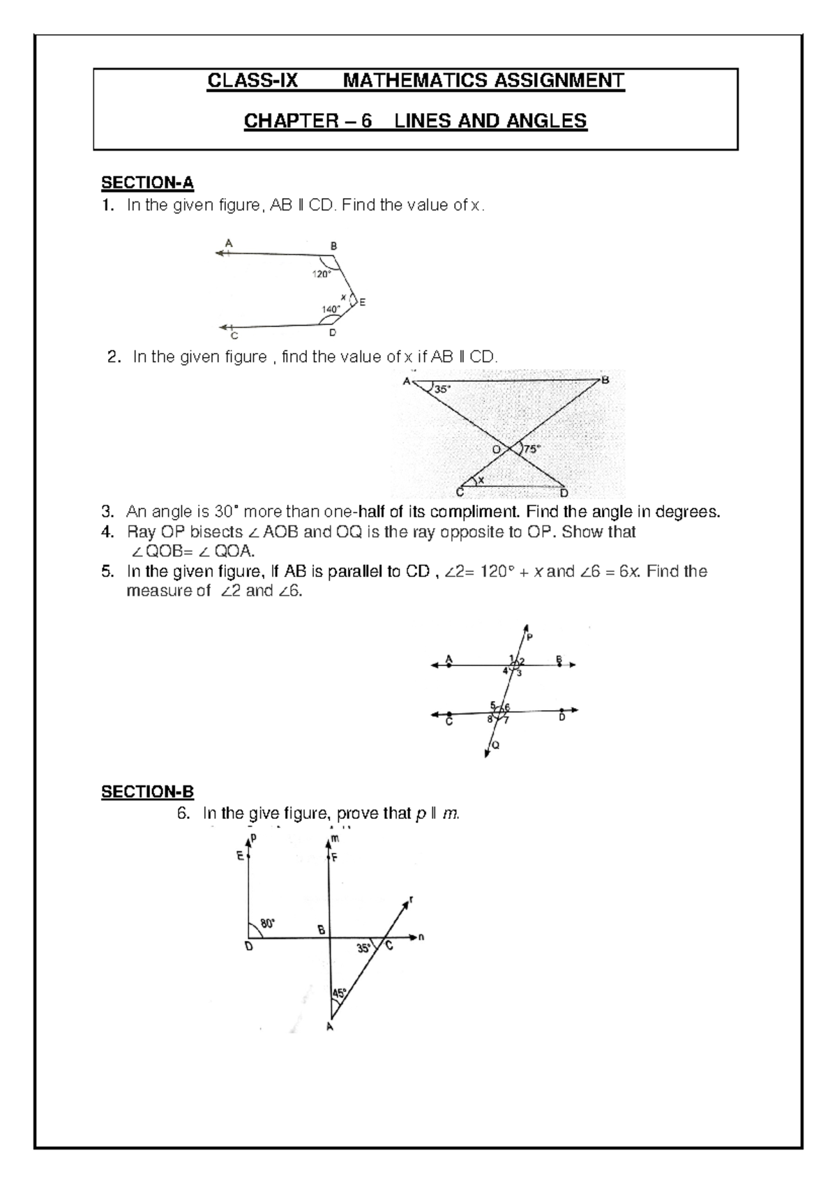 CH-6- Lines-AND- Angles - SECTION-A In the given figure, AB ǁ CD. Find ...