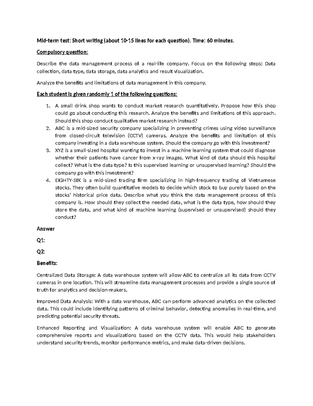 Mid-term test - Summary baitap - Mid-term test: Short writing (about 10 ...