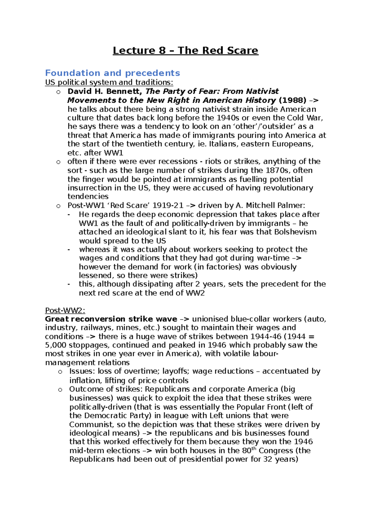 8 - The Red Scare - Lecture 8 – The Red Scare Foundation and precedents ...