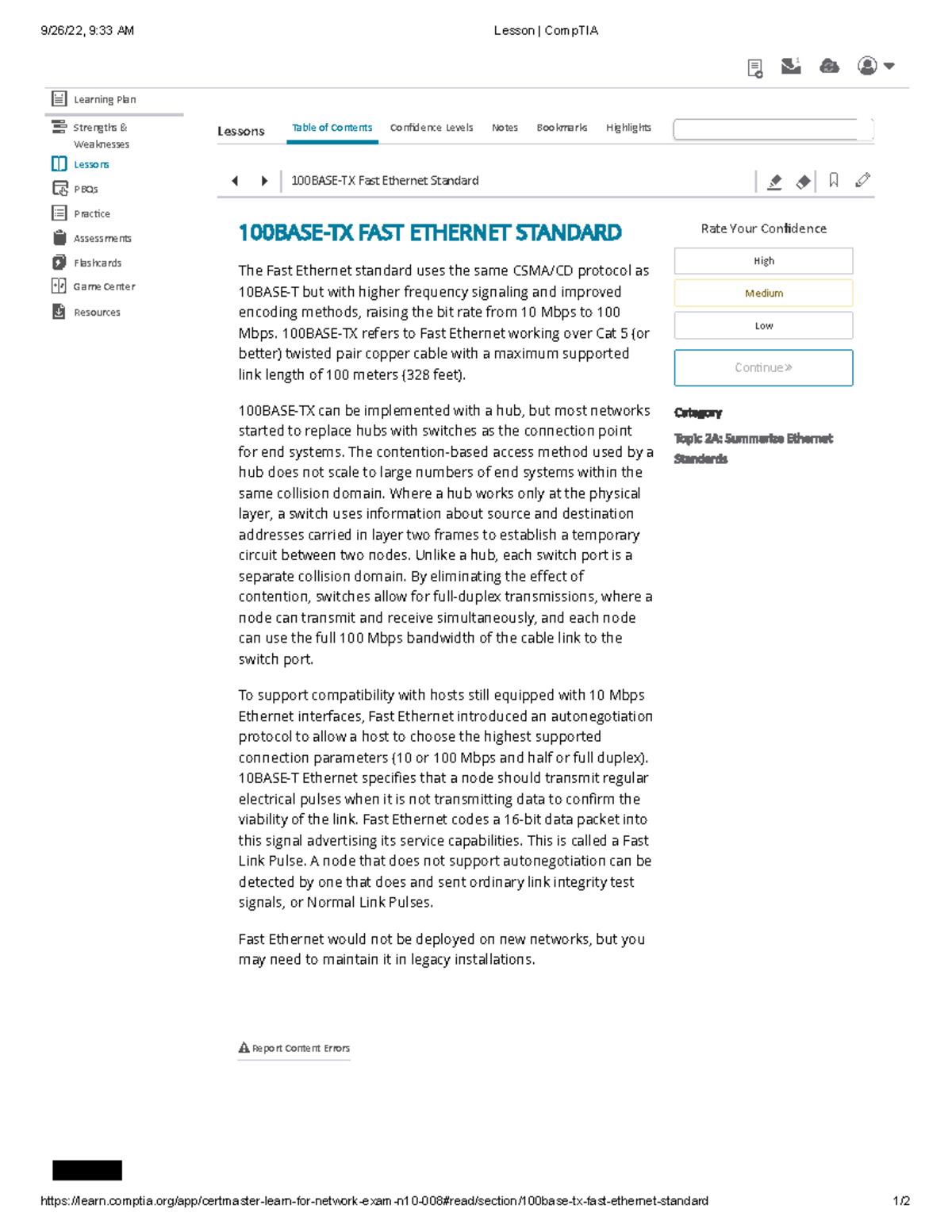 Lesson 2-6 - CompTia Netowrk+ EBook Chapter 2 Section - 9/26/22, 9:33 ...