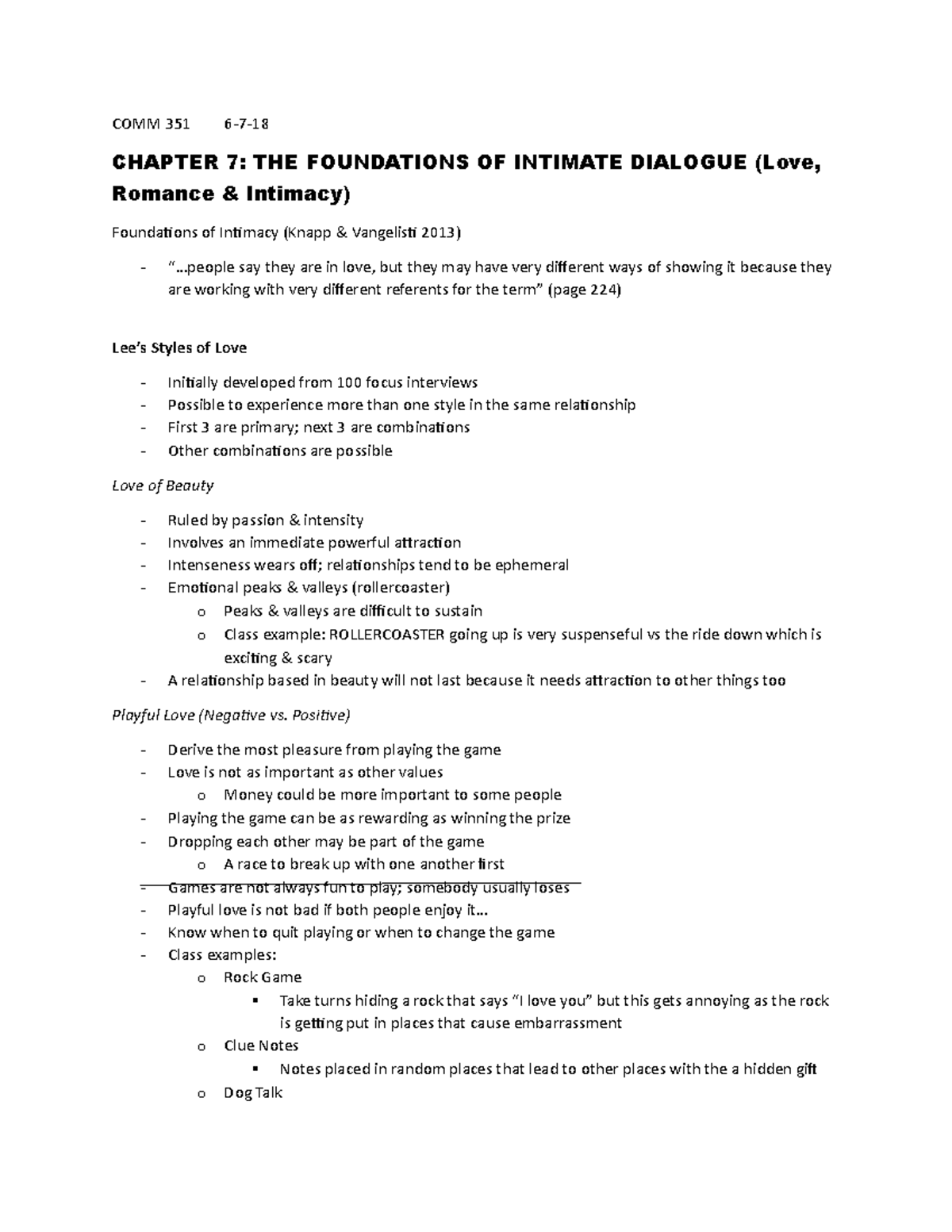Lecture notes 7 - COMM 351 6-7- CHAPTER 7: THE FOUNDATIONS OF INTIMATE ...