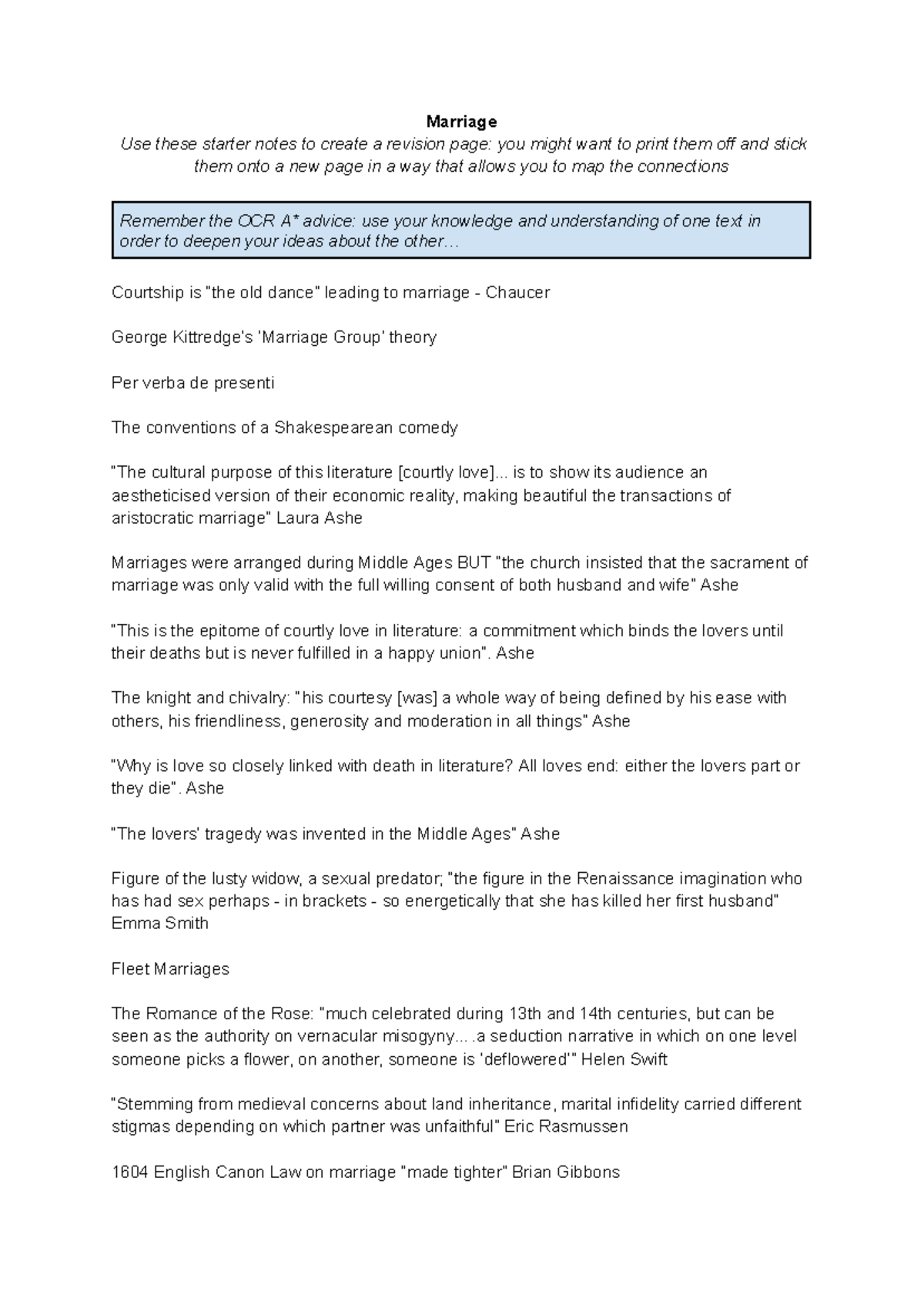 Marriage In English Literature - Marriage Use these starter notes to ...