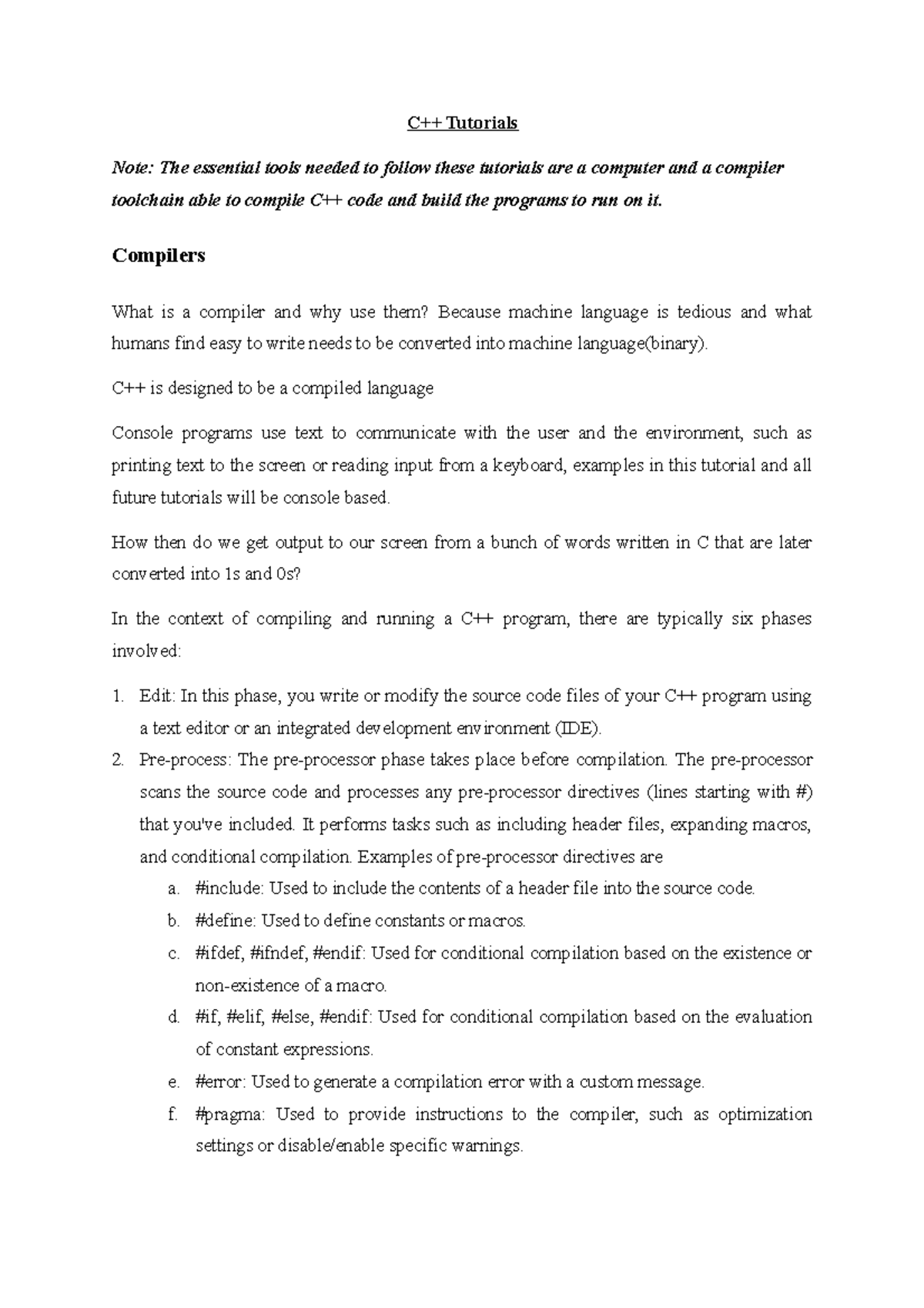 Tutorials Course C Tutorials Note The Essential Tools Needed To Follow These Tutorials