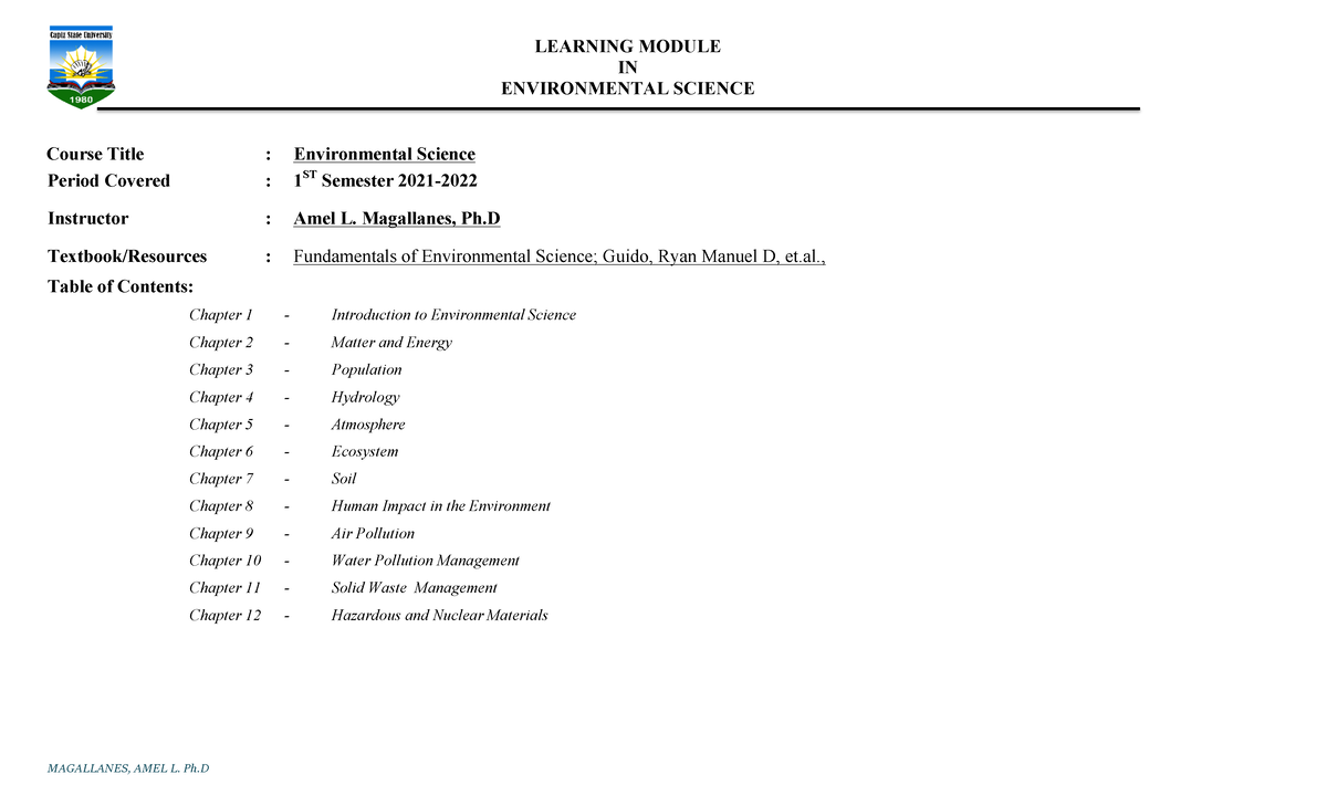 SCI 107 - Chapter 1 (POST TEST)‎‎‎‎ - IN ENVIRONMENTAL SCIENCE Course ...