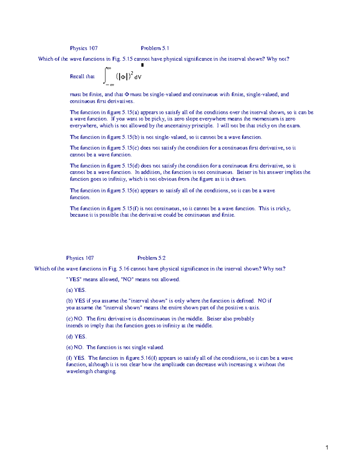 moderphysics beiser 6th editon solution - (f) YES. The function in ...