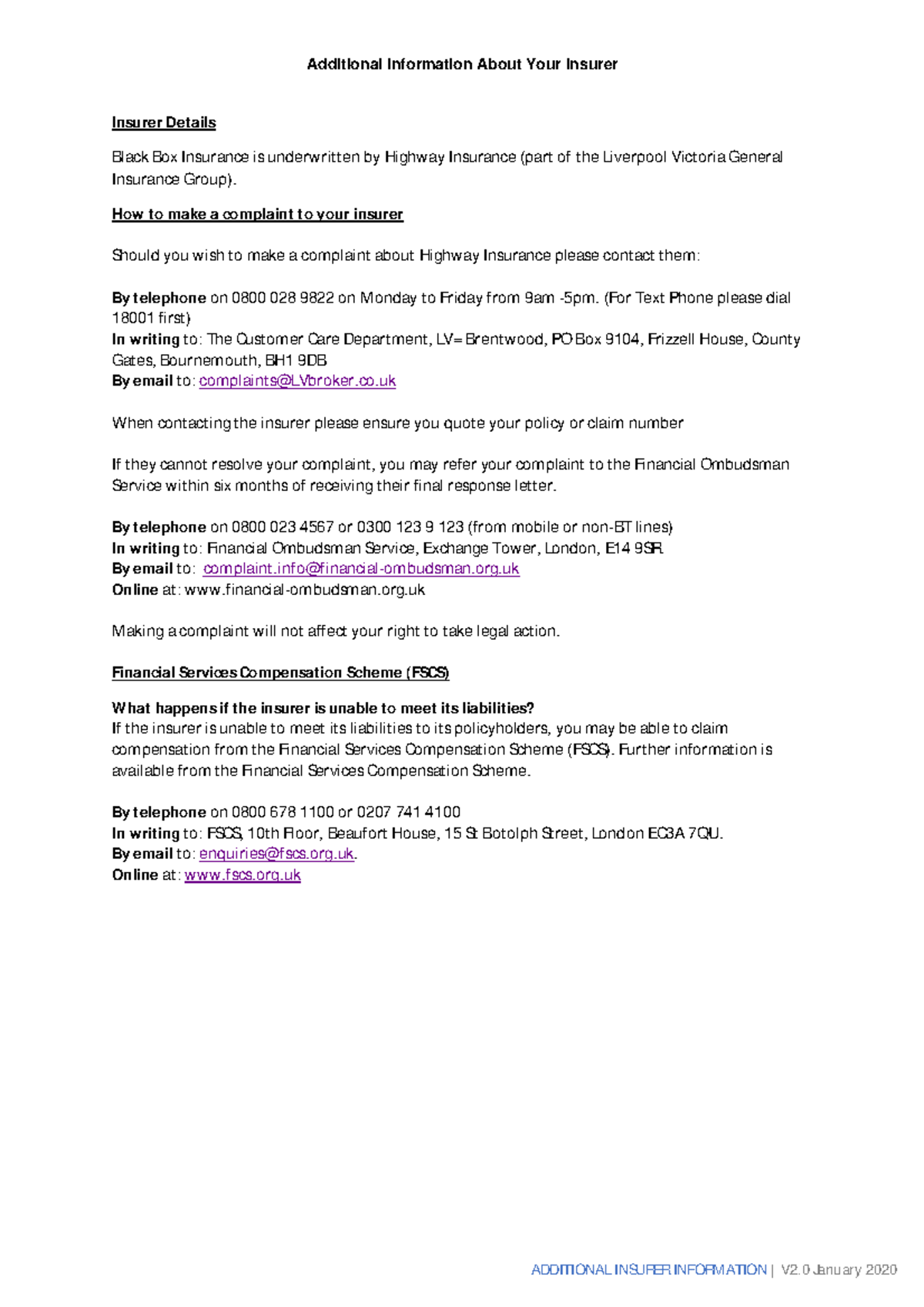 Highway-additional-insurer-information v2 - ADDITIONAL INSURER ...