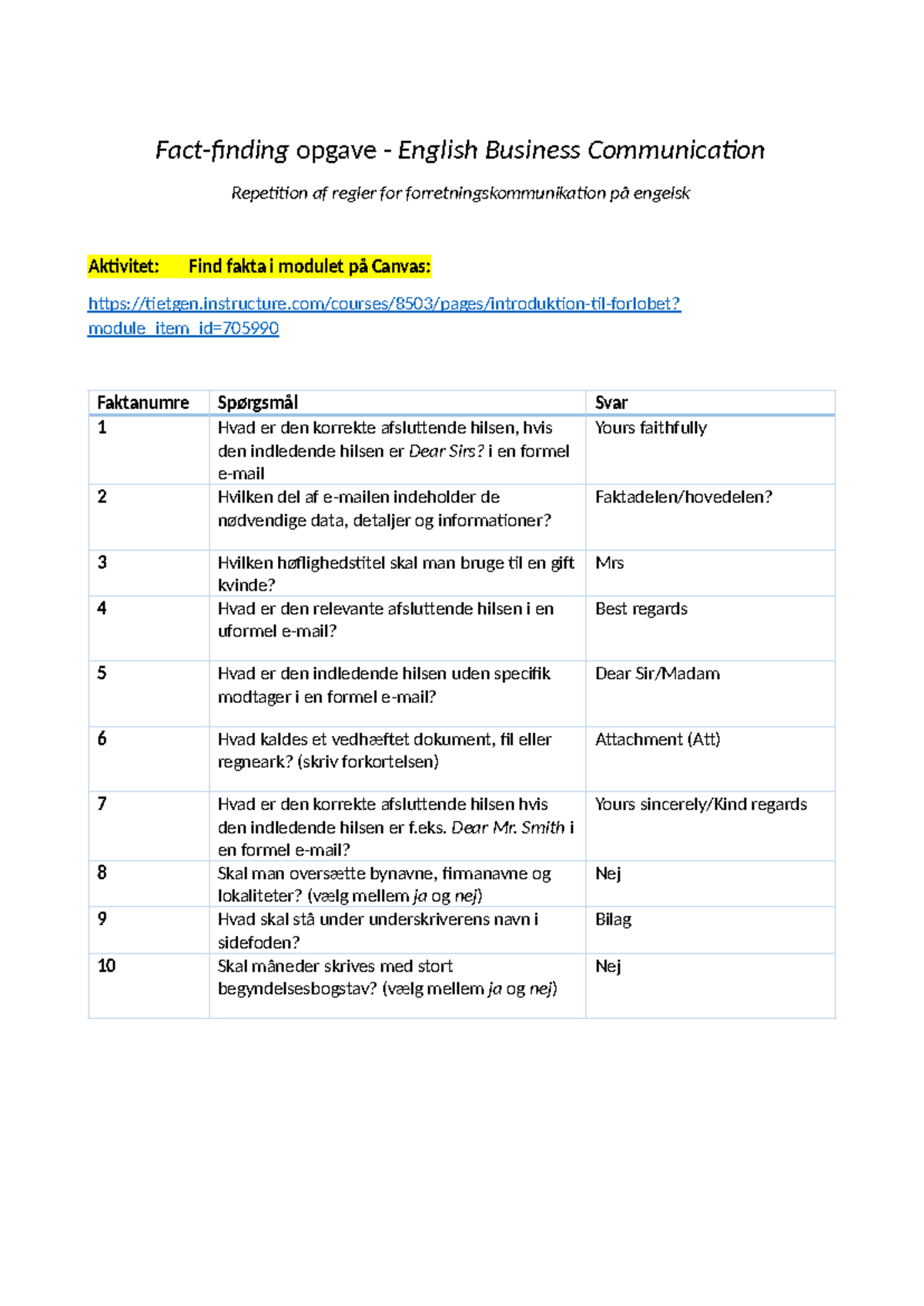 E-mail factfinding - Fact-finding opgave - English Business ...