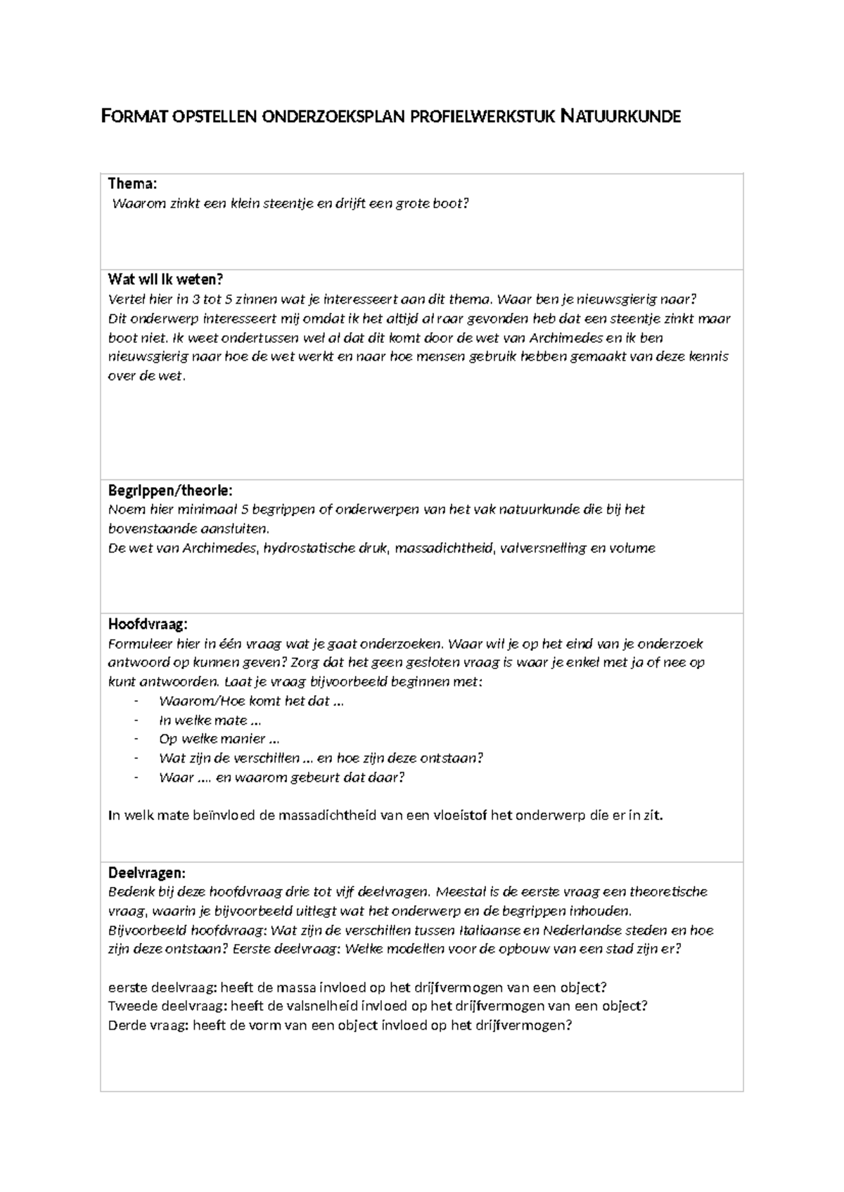 Format opstellen onderzoeksplan profielwerkstuk Aardrijkskunde - FORMAT ...