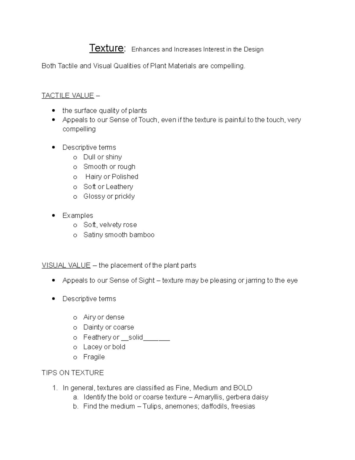 8 Texture - Chapter 8 Lecture notes - Texture: Enhances and Increases ...
