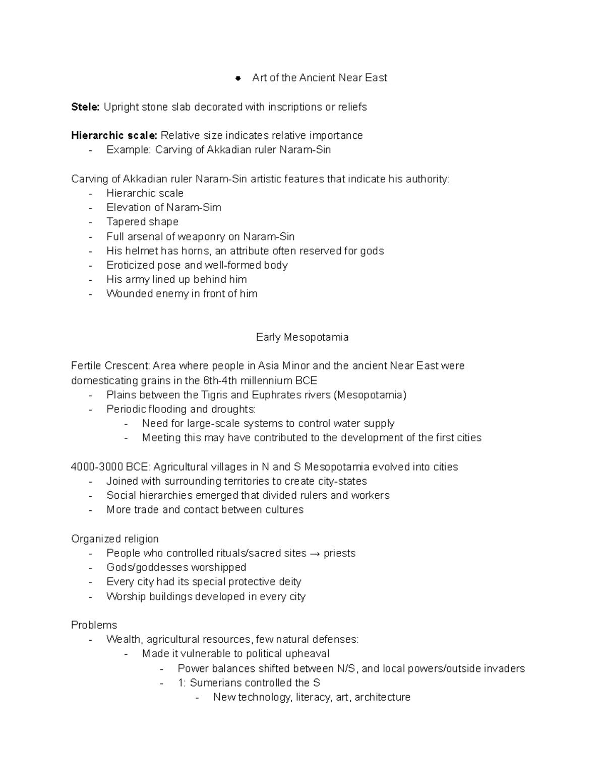 AHST 1303 Notes 2 - Art of the Ancient Near East - Art of the Ancient ...