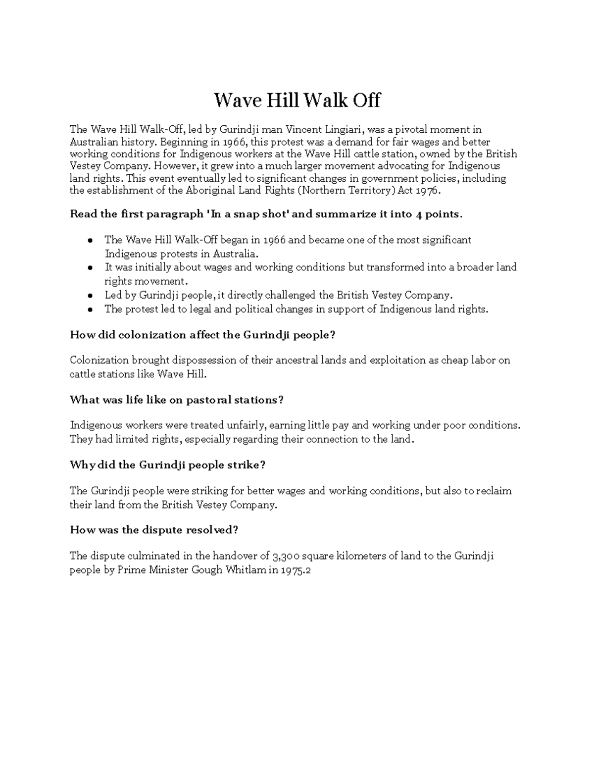 Wave Hill Walk Off - Some information of the wave hill walk off. - Wave ...