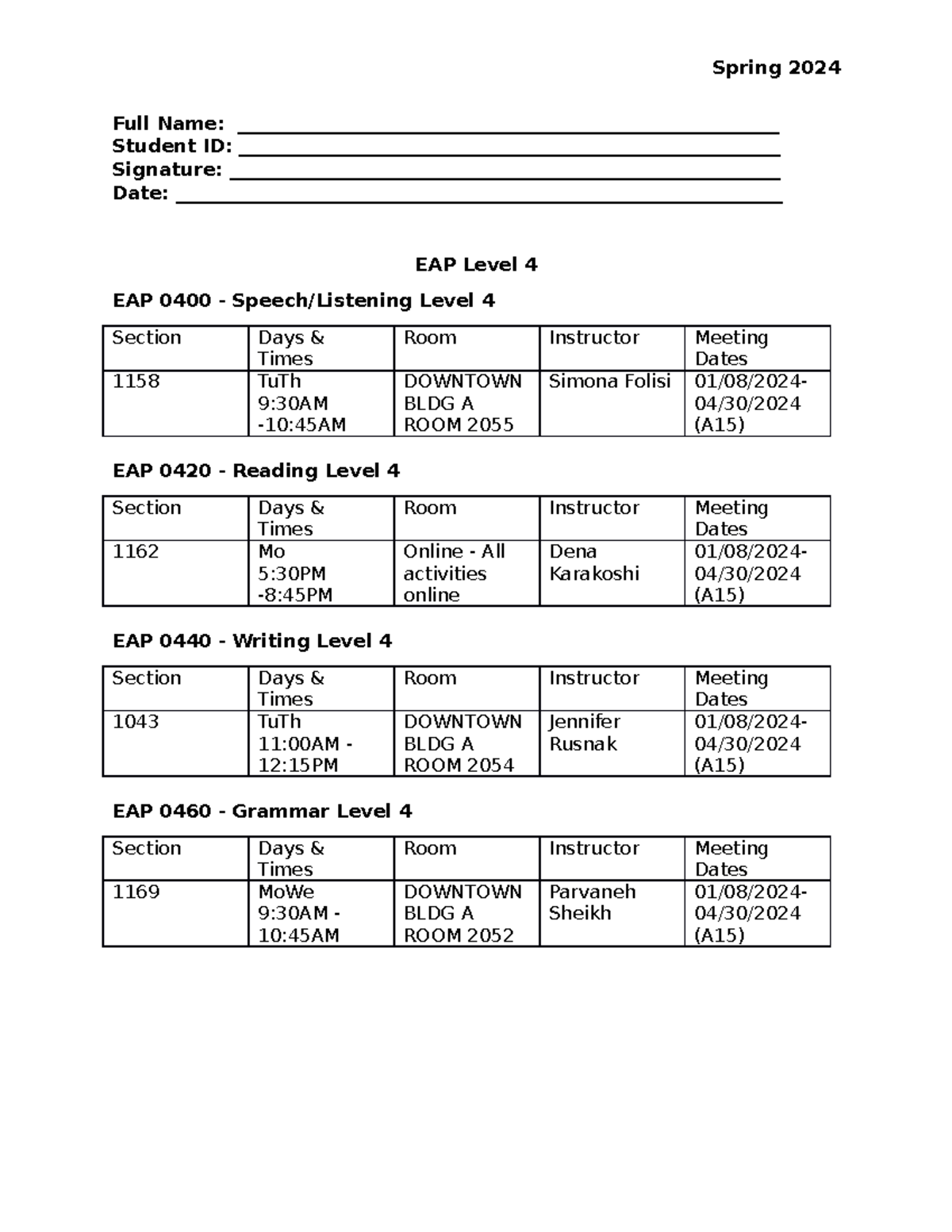 EAP Spring 2024 2 - assignment for grammar class - Full Name: - Studocu