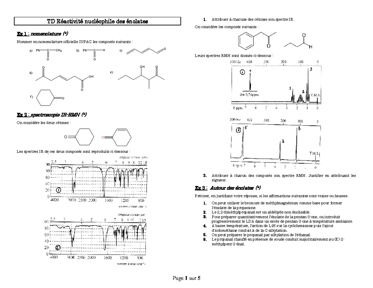 TD-Enolates - TD-Enolates - TD Réactivité nucléophile des énolates Ex 1 ...