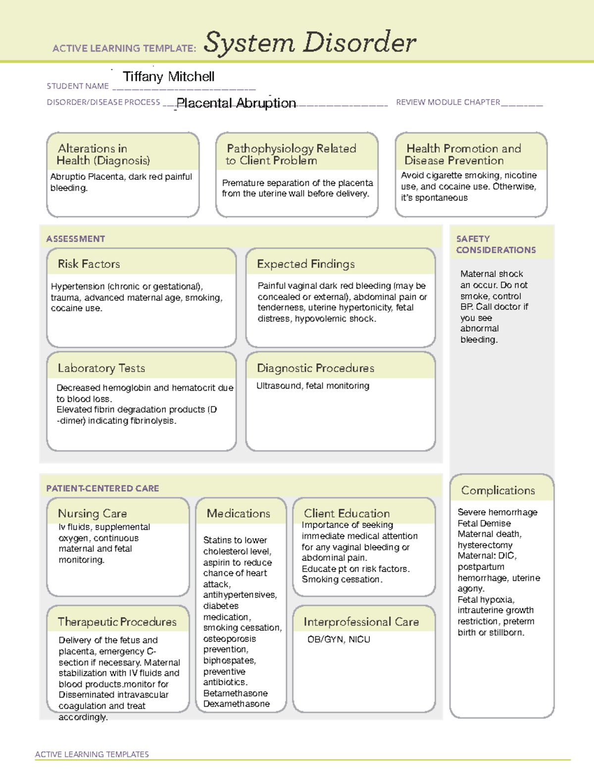 Placental Abruption - ACTIVE LEARNING TEMPLATES System Disorder STUDENT ...