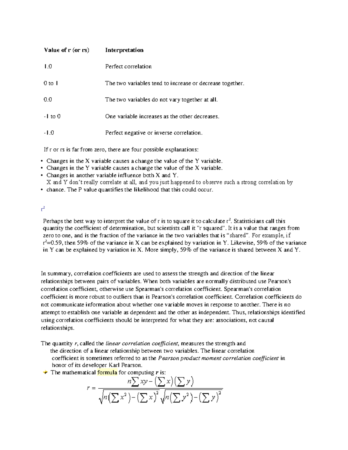 Tutorial Coefficients Interpretation - Value of r (or rs ...