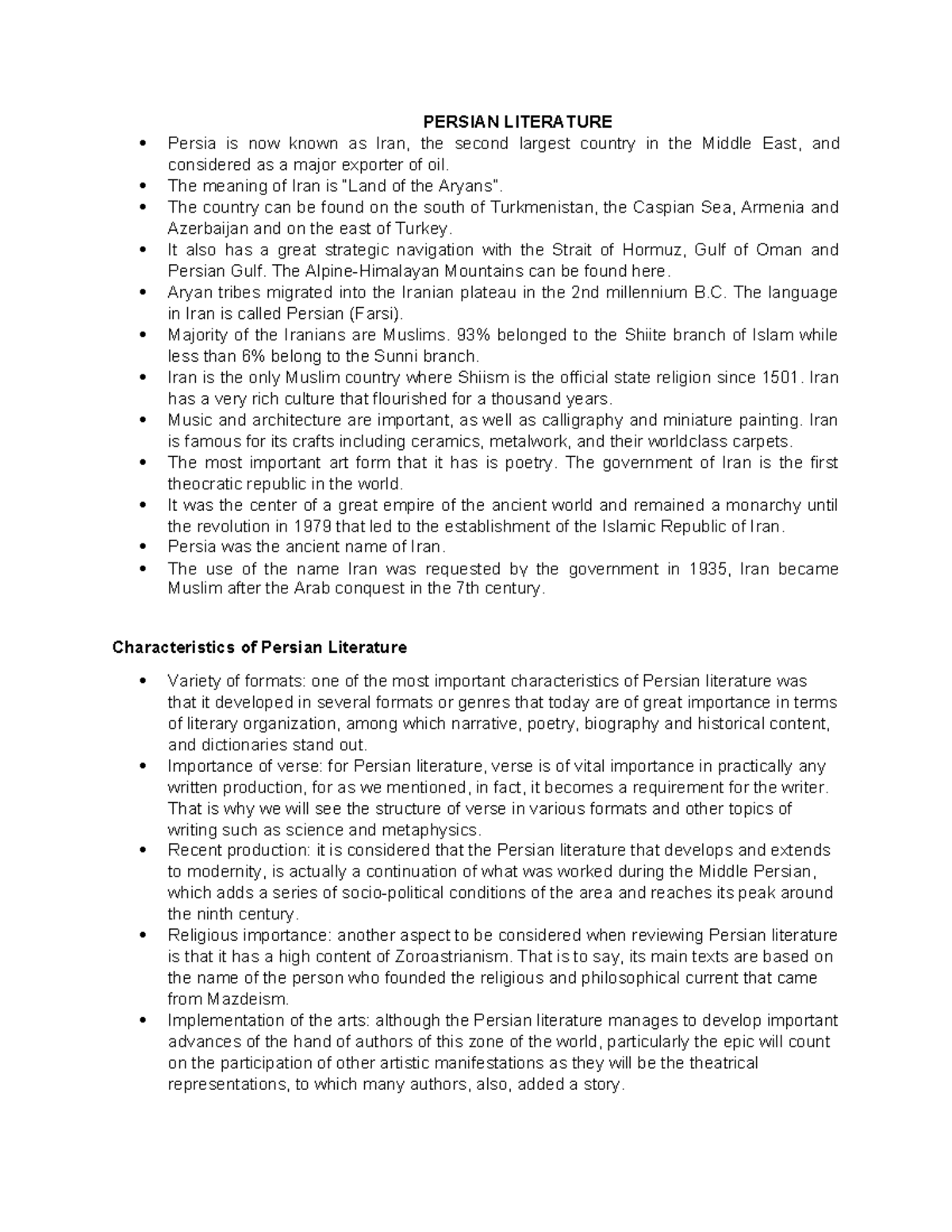 HAND-OUTS - Practical Research 1 - PERSIAN LITERATURE Persia is now ...